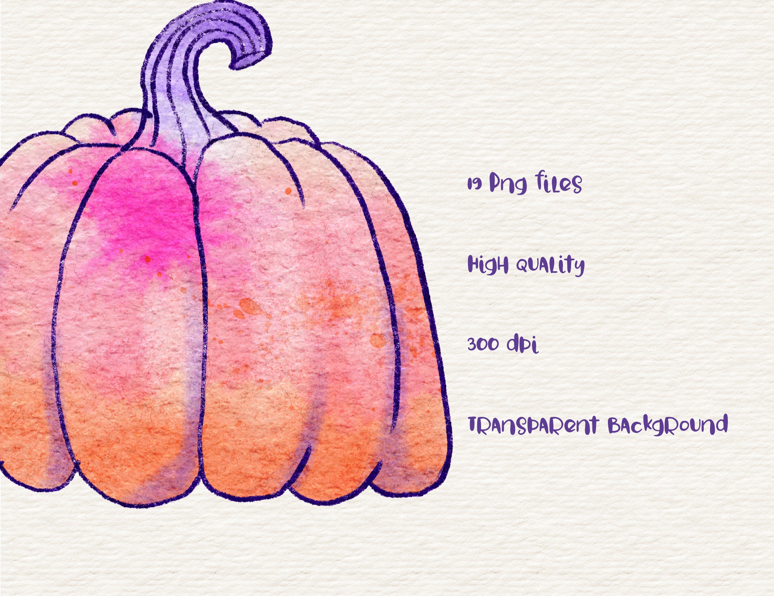 Pink Halloween Clipart Bundle: Watercolor Ghost, Pumpkin (PNG Files ...