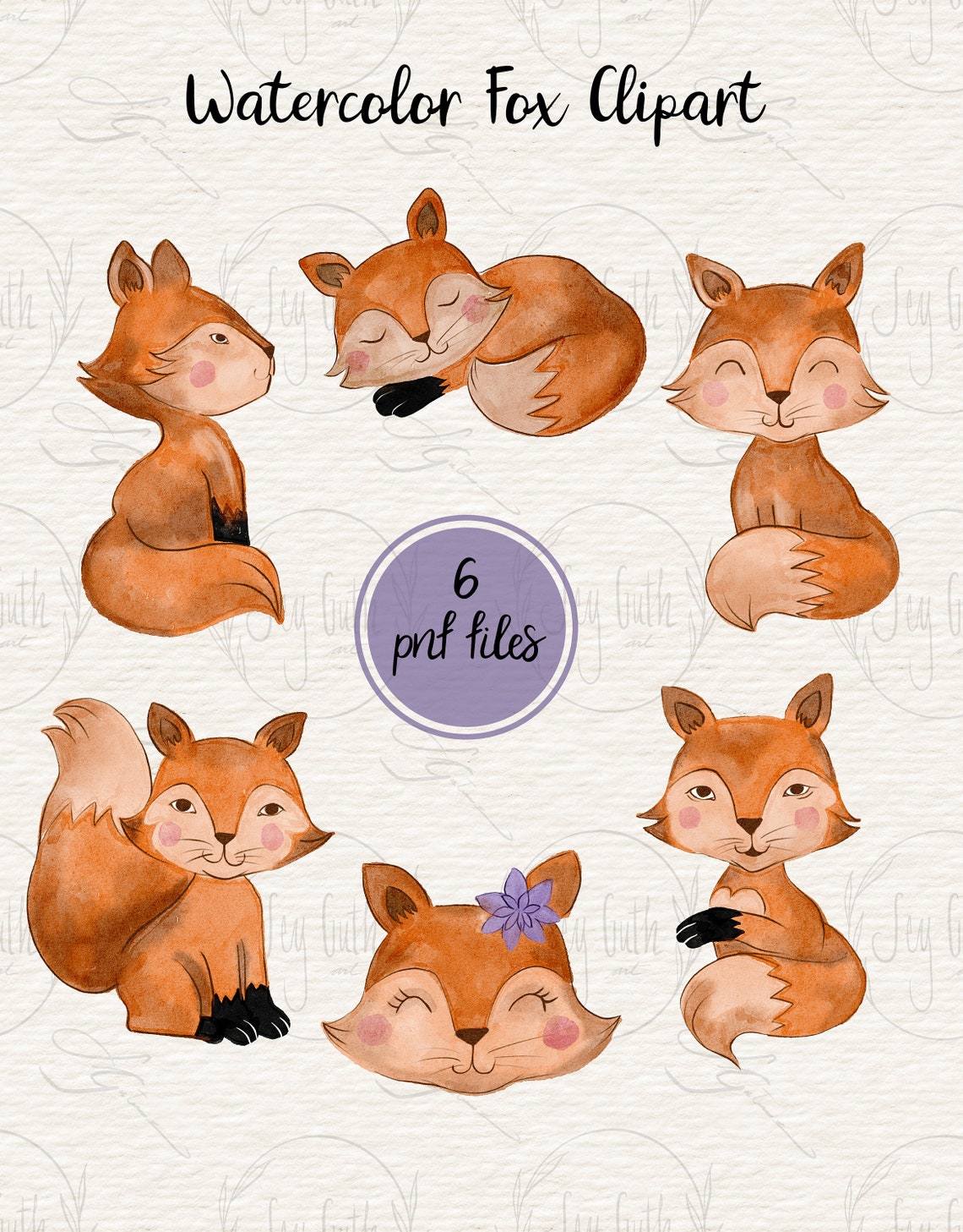 Watercolor Fox Clipart, Cute Fox PNG, Nursery Woodland Animal Clipart ...