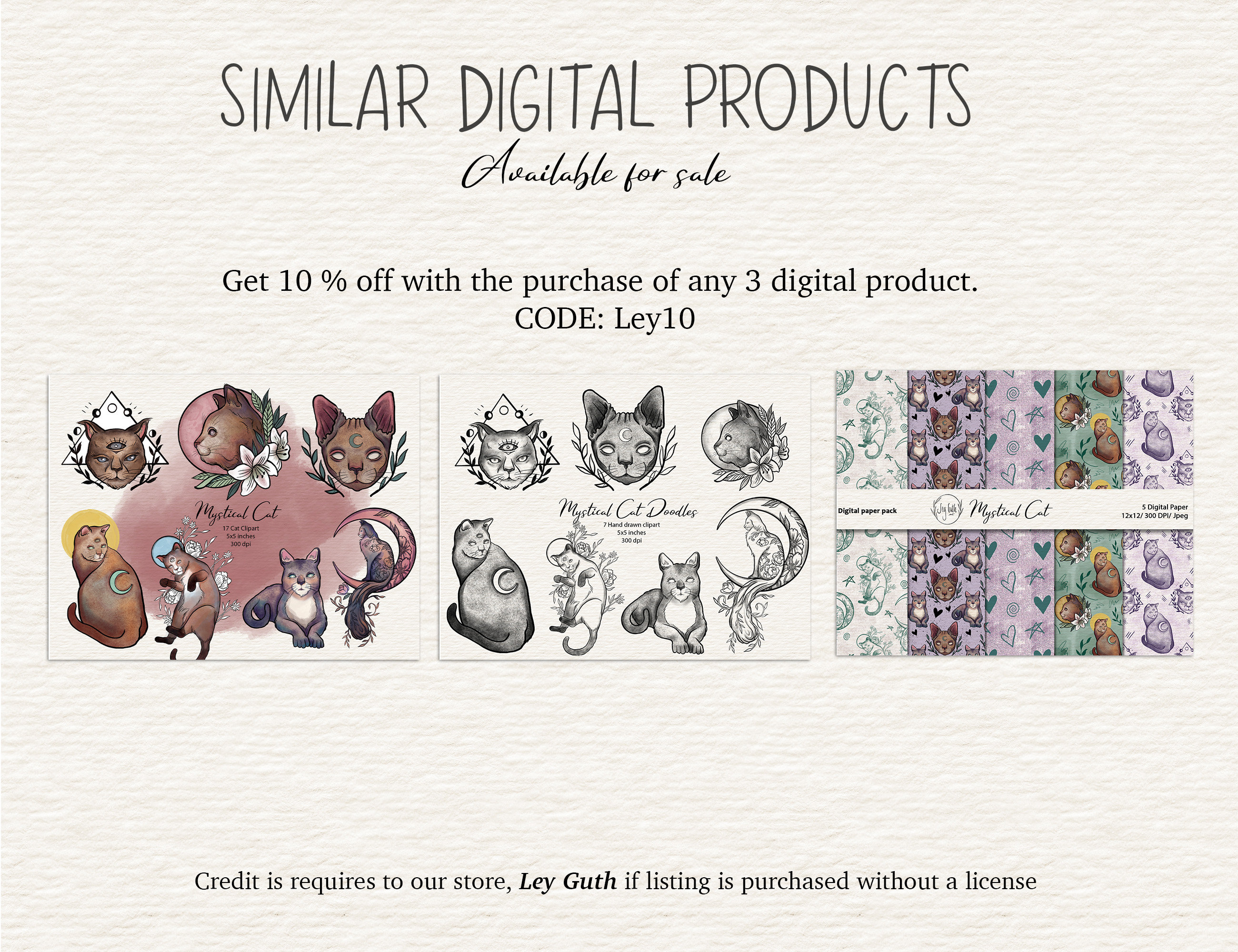 Mystical Moon Cat Clipart, Cats Doodle Digital Download, 14 Png Files ...