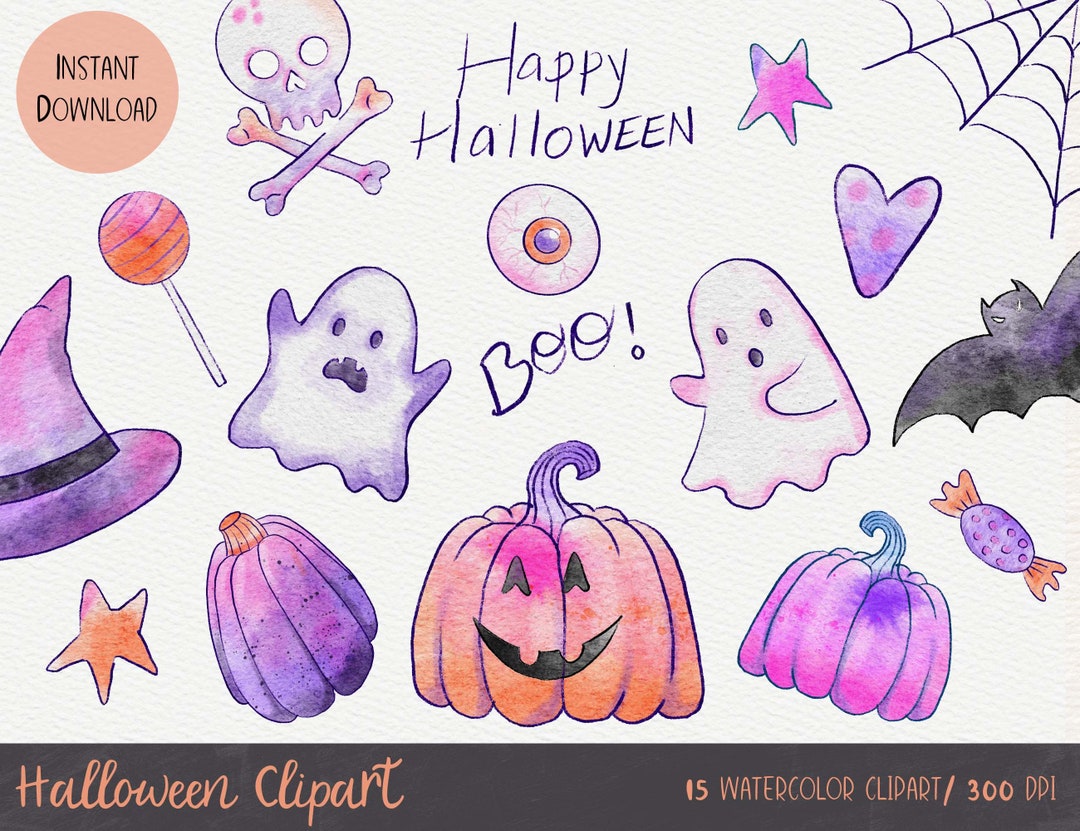 Cute Halloween Clipart Bundle, Pink Halloween Party Decor, Ghost ...