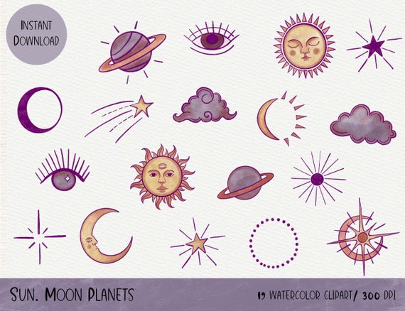 Boho Cosmo Clipart Sun Moon & Planets Png Files Mystical - Etsy Denmark