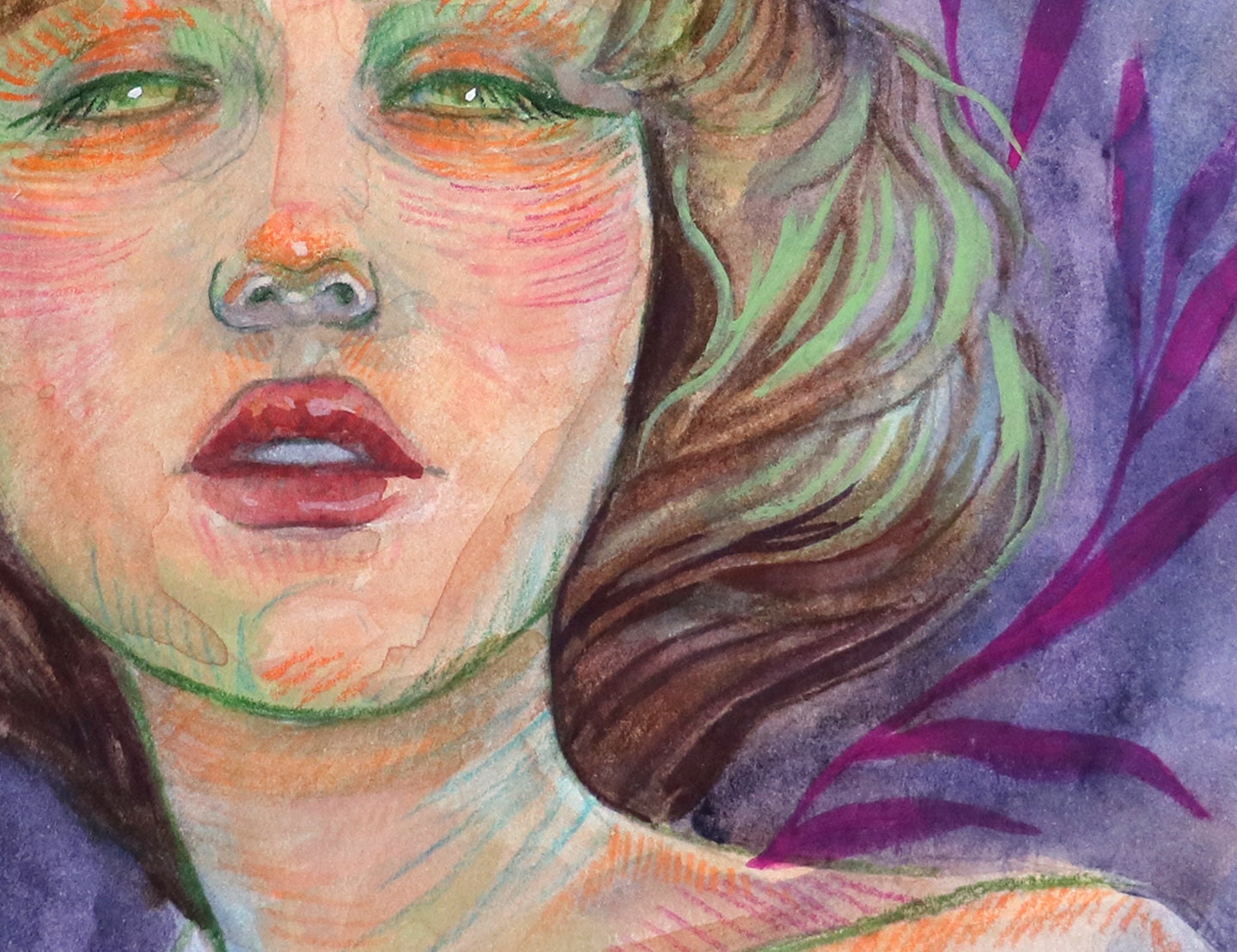 Caprichosa acuarela mujer retrato arte impresión 8x8, boho mujer ...