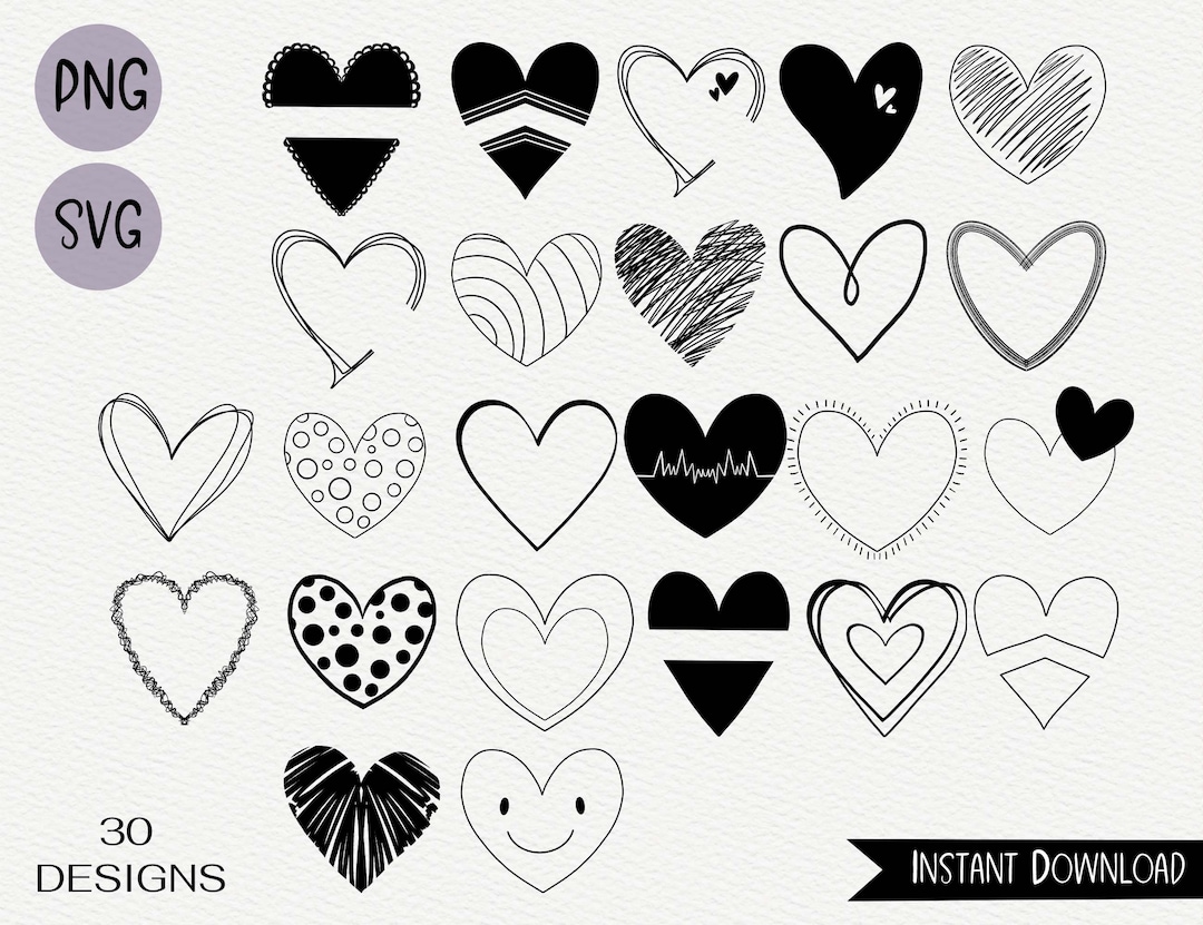 Heart Svg Bundle Hand Drawn Heart Svg Heart Png Doodle Heart Svg