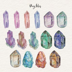 Watercolor Crystal & Gems Clipart, Hand Painted Crystal Illustration ...