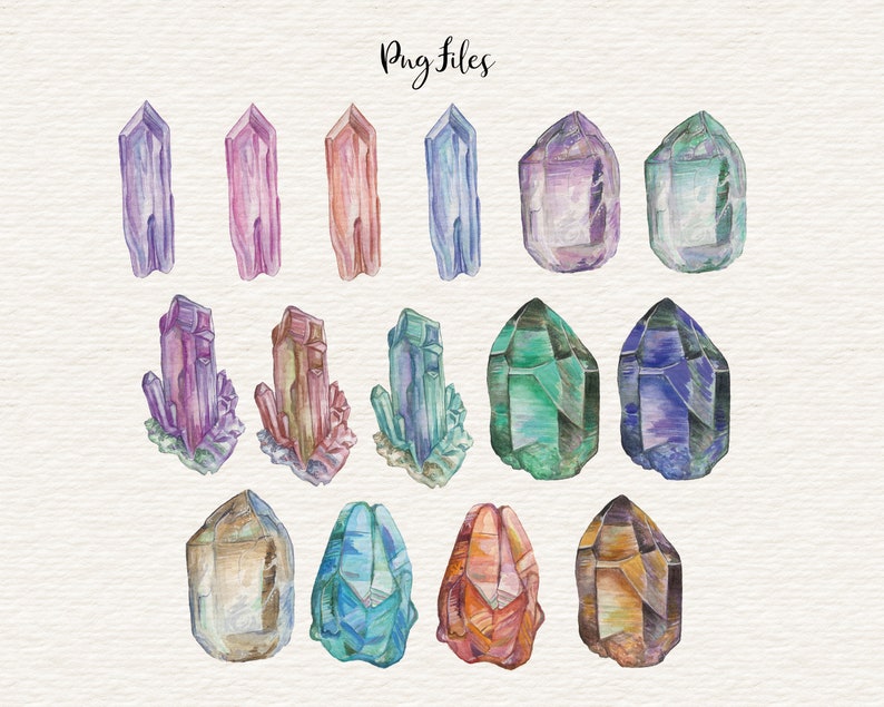 Watercolor Crystal & Gems Clipart, Hand Painted Crystal Illustration ...