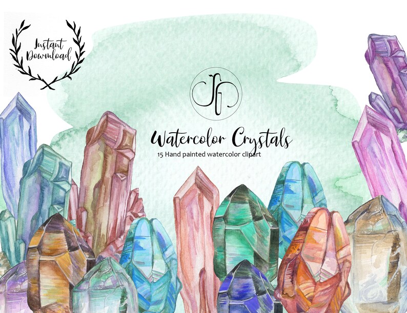 Watercolor Crystal & Gems Clipart Hand Painted Crystal | Etsy