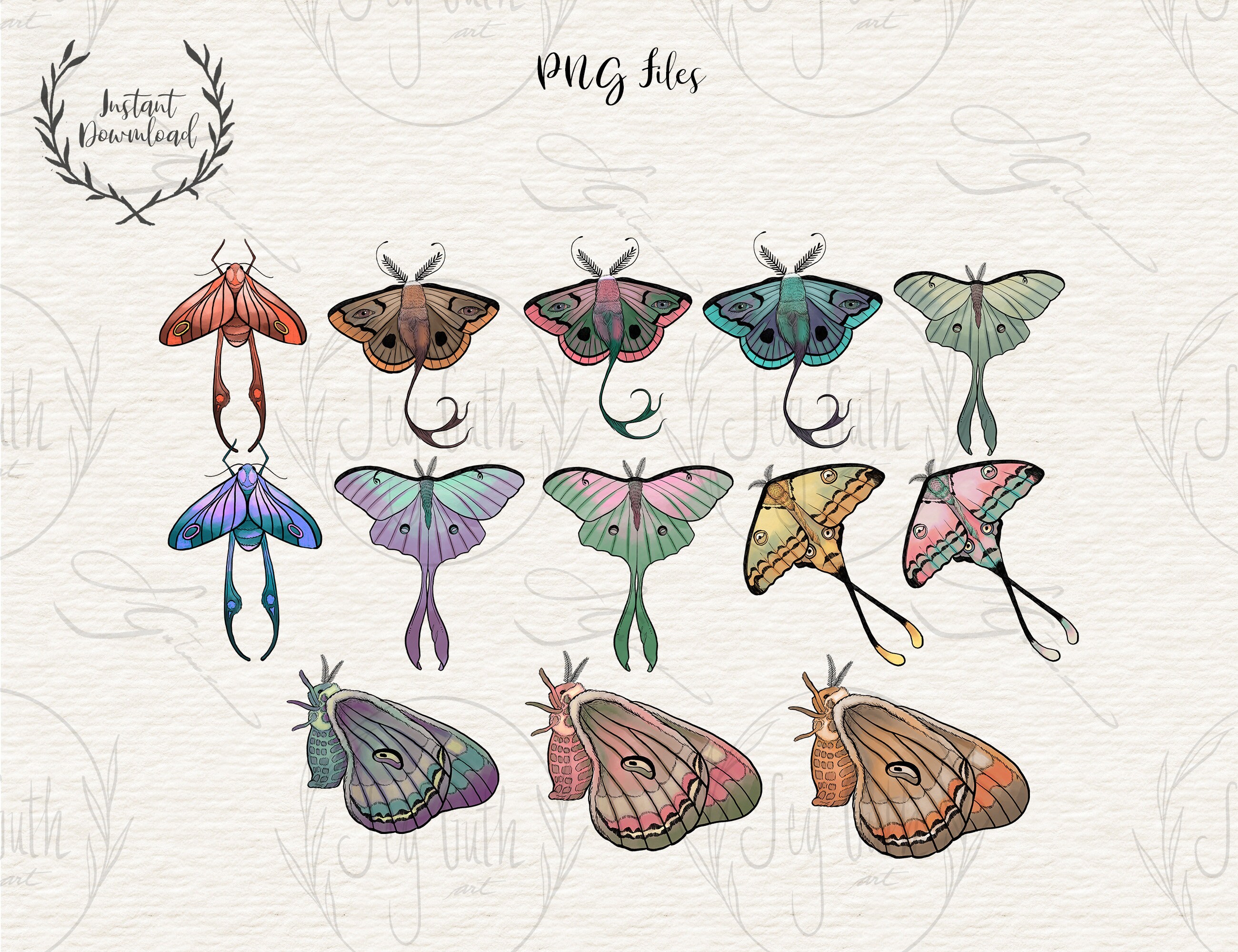 Colorful Moth Clipart, 13 Png Files, INSTANT DOWNLOAD - Etsy