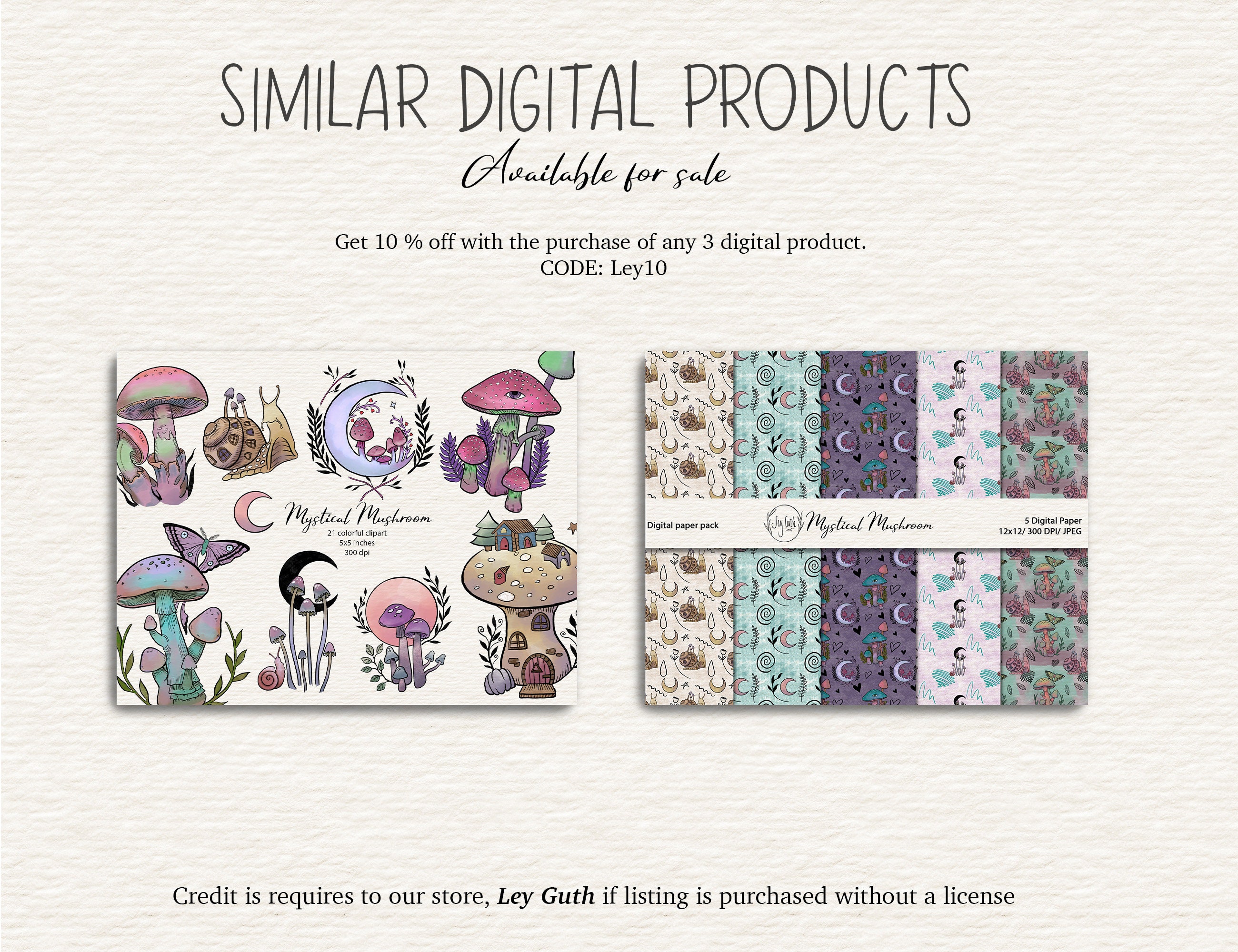 Hand Drawn Mystical Mushroom Clipart, Mushroom Doodle Digital Download ...