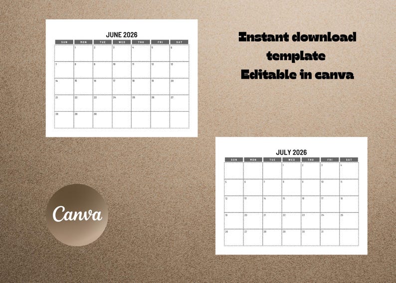 2026 Monthly Calendar Canva Template | Editable Planner (digital ...
