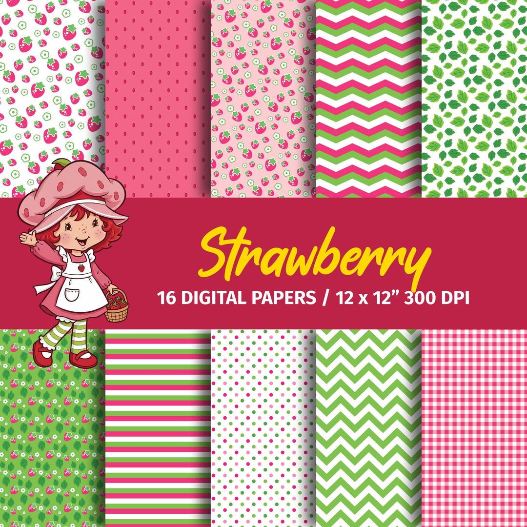 Strawberry Shortcake Digital Paper Pack - Cute Character Theme for ...