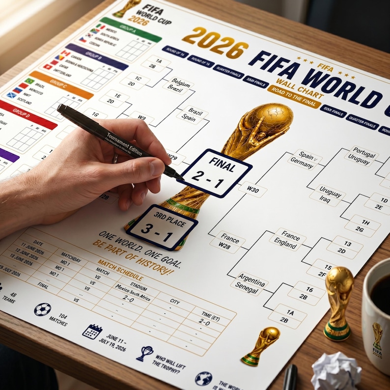 2026 World Cup Wall Chart, Football Tournament Bracket, Score Tracker ...