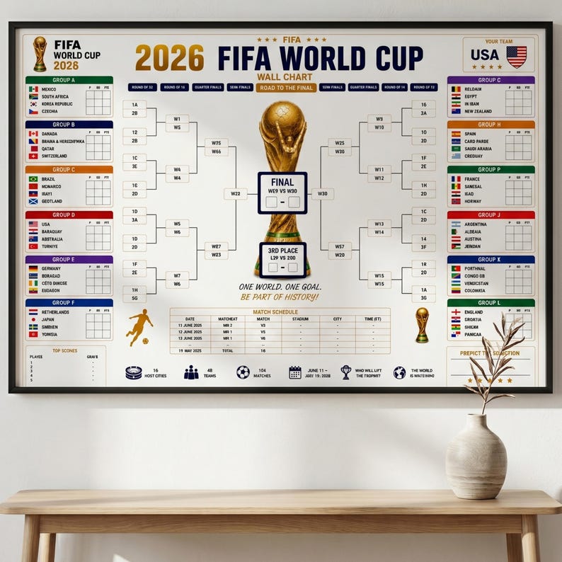 2026 World Cup Wall Chart, Football Tournament Bracket, Score Tracker ...