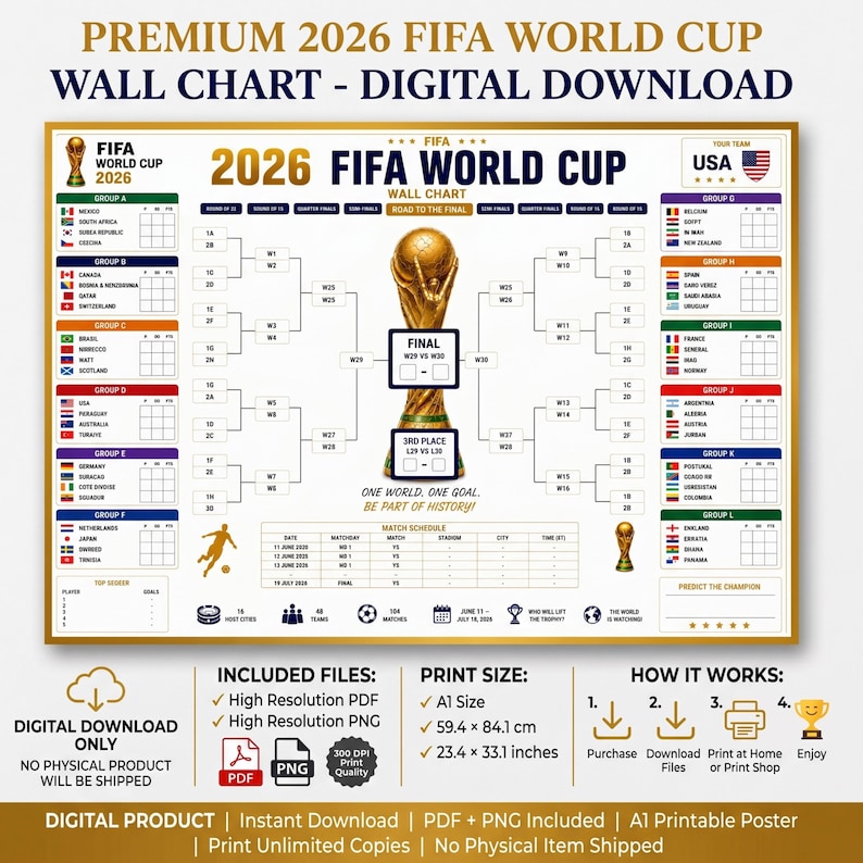 2026 World Cup Wall Chart, Football Tournament Bracket, Score Tracker ...