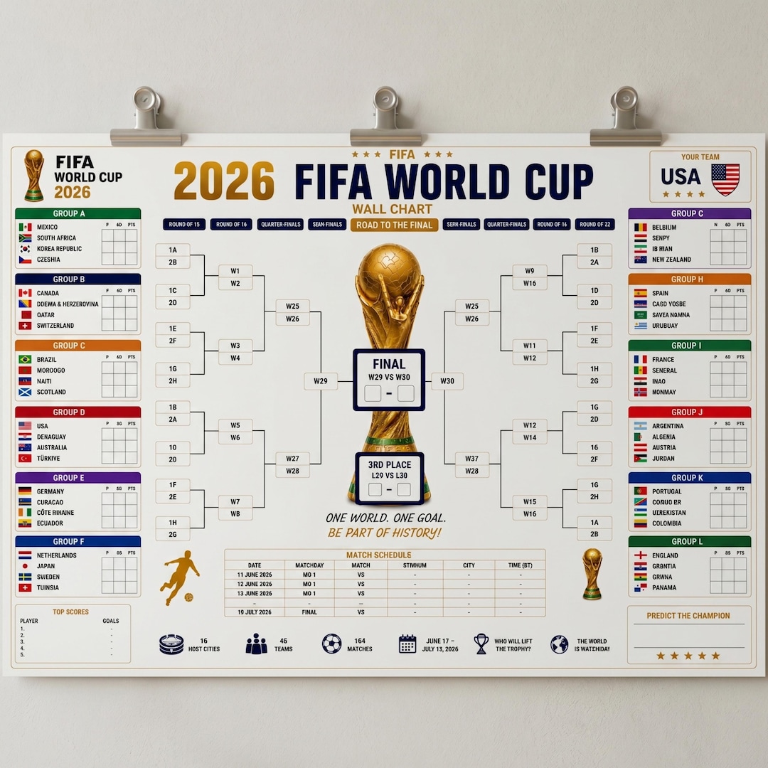 2026 World Cup Wall Chart, Football Tournament Bracket, Score Tracker ...