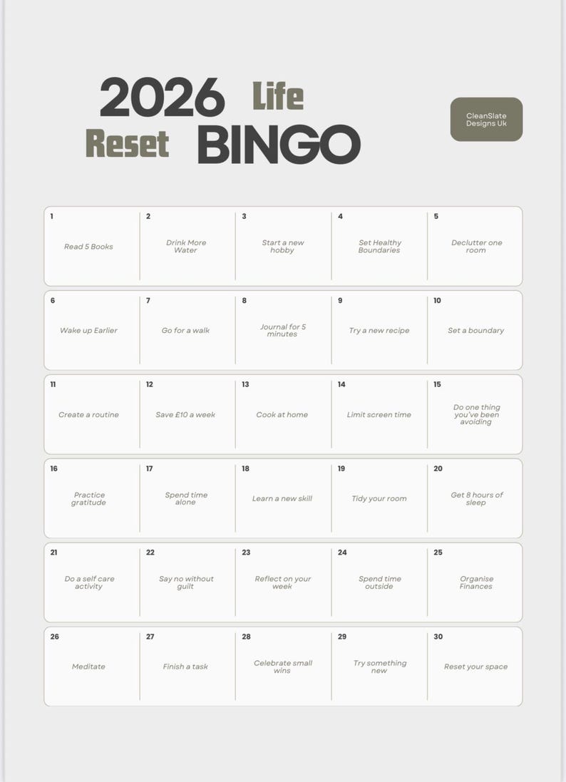 2026 Life Reset Bingo Printable | Goal Setting Bingo Card | Self ...