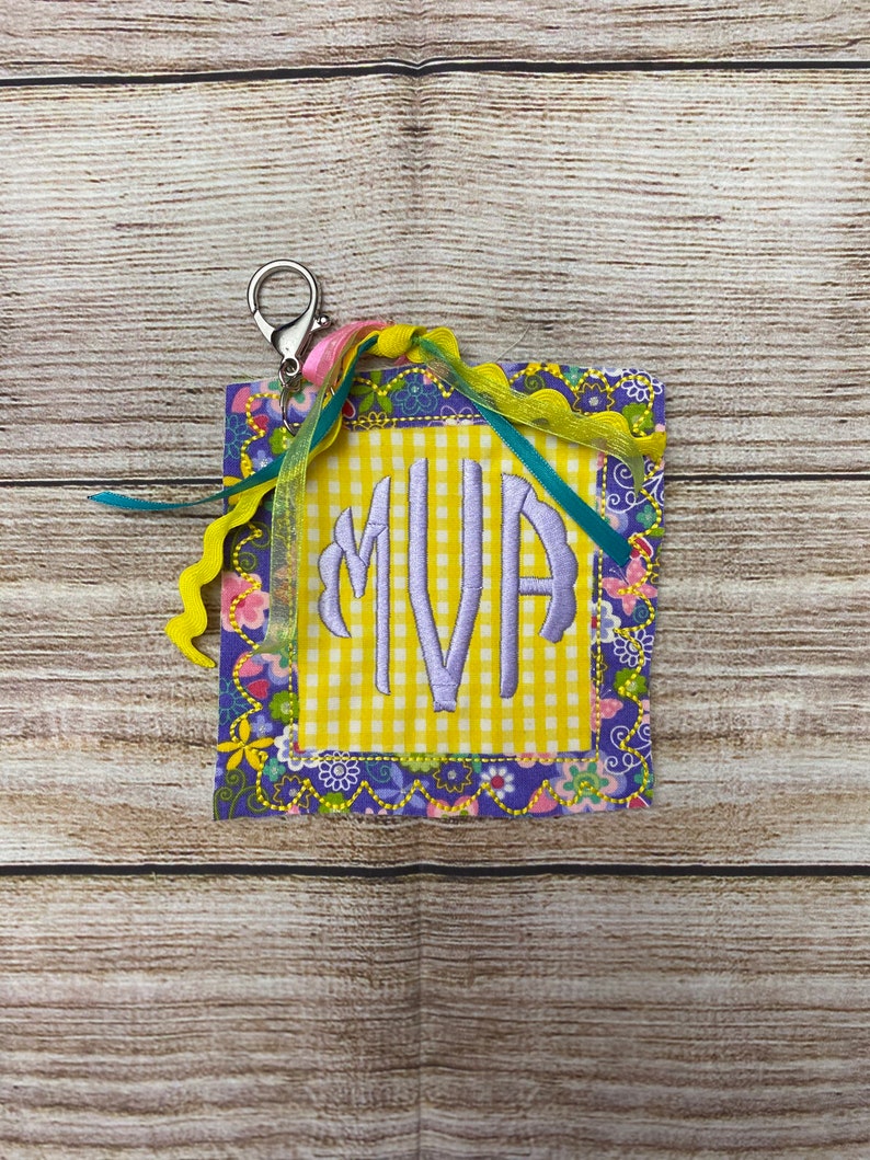 Bag Tag, Square Scalloped Yellow Check Bag Tag With Monogram, Diaper ...