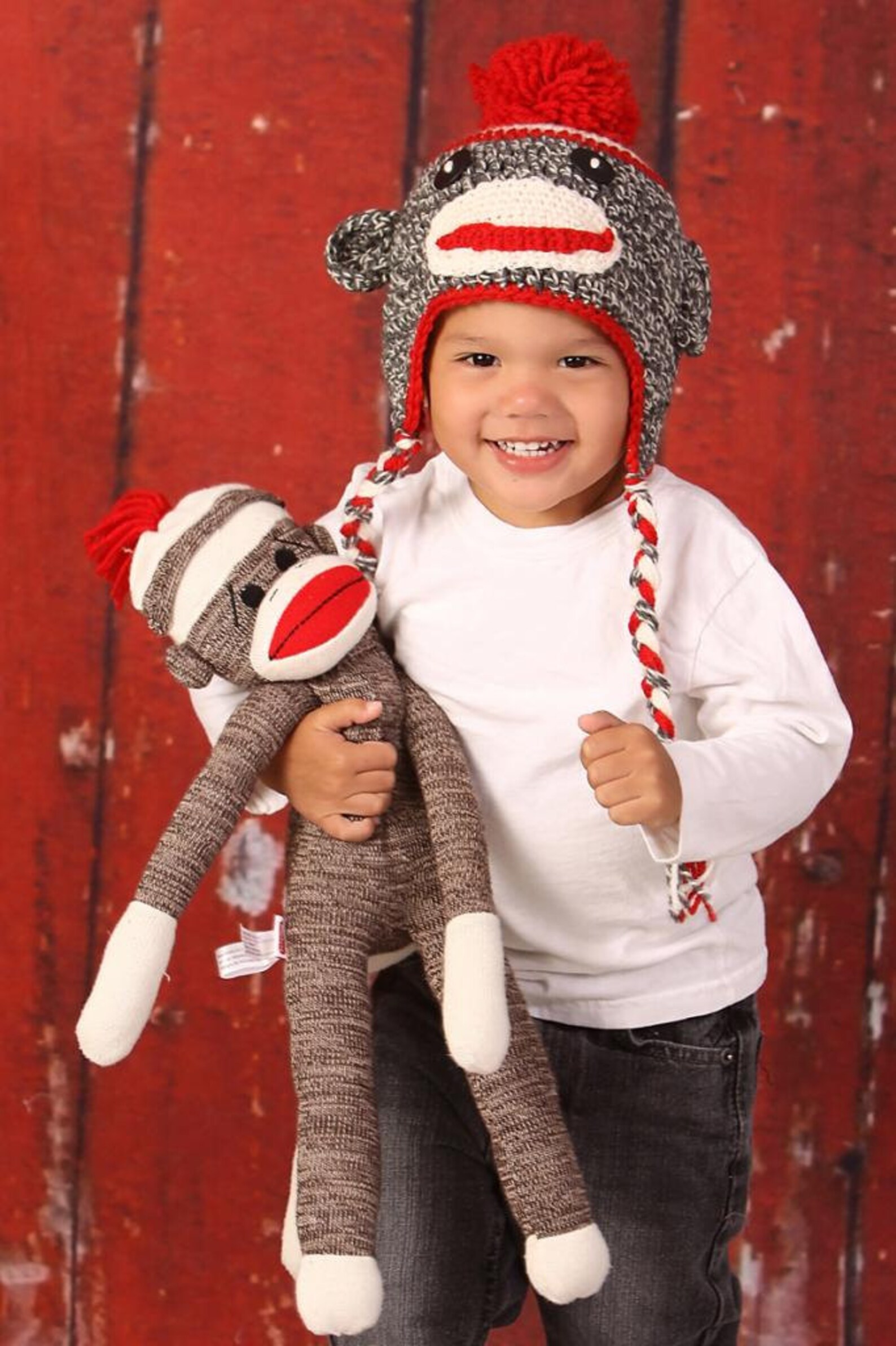 Red Sock Monkey Hat - Baby Hat - Toddler Hat- Newborn Hat - Infant Hat ...