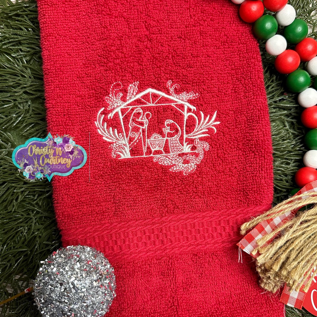 Embroidered Nativity Towel, Christmas Embroidered Hand Towel, Christmas ...