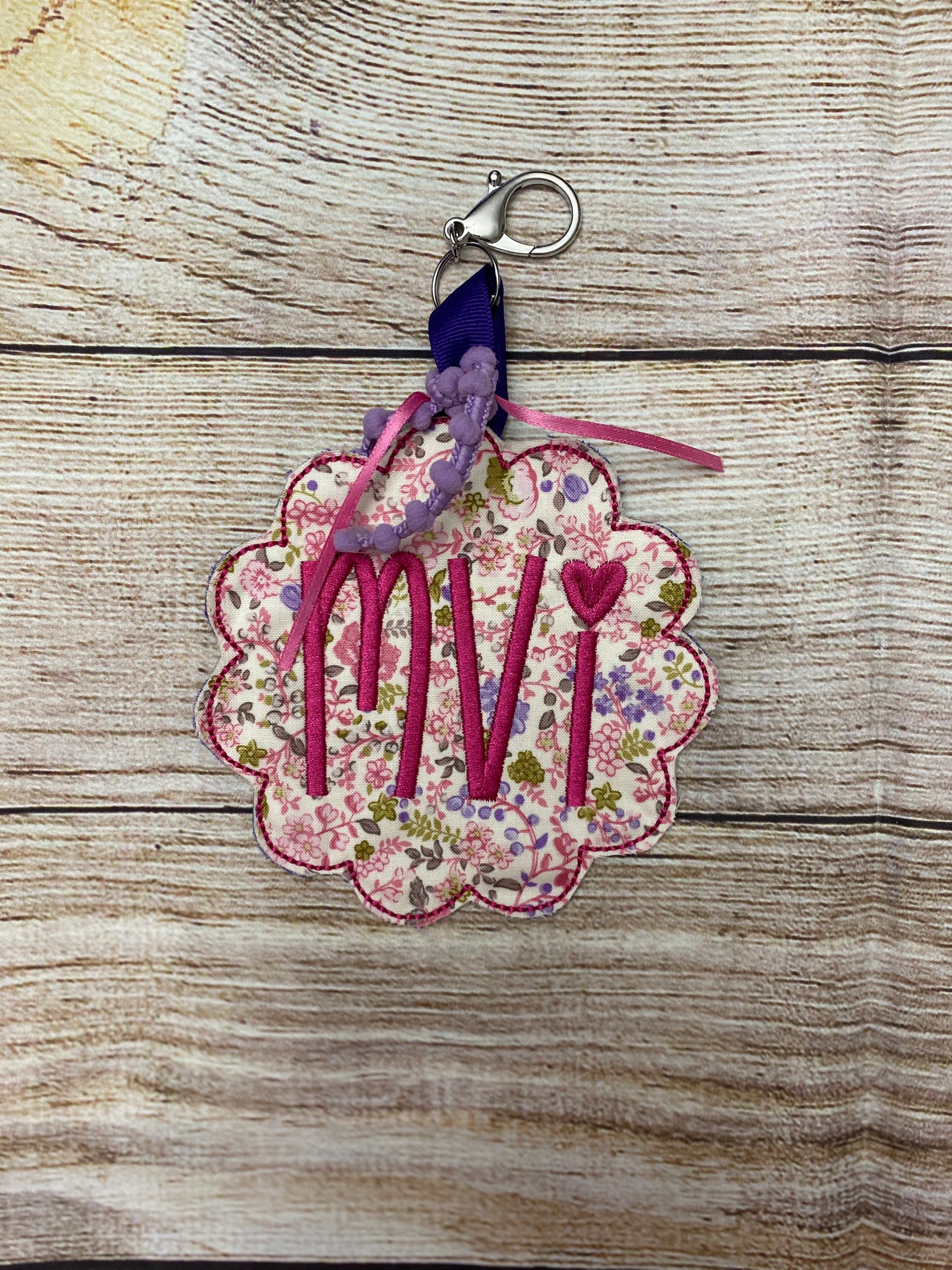 Bag Tag Circle Scalloped Pink Floral Bag Tag with Monogram | Etsy