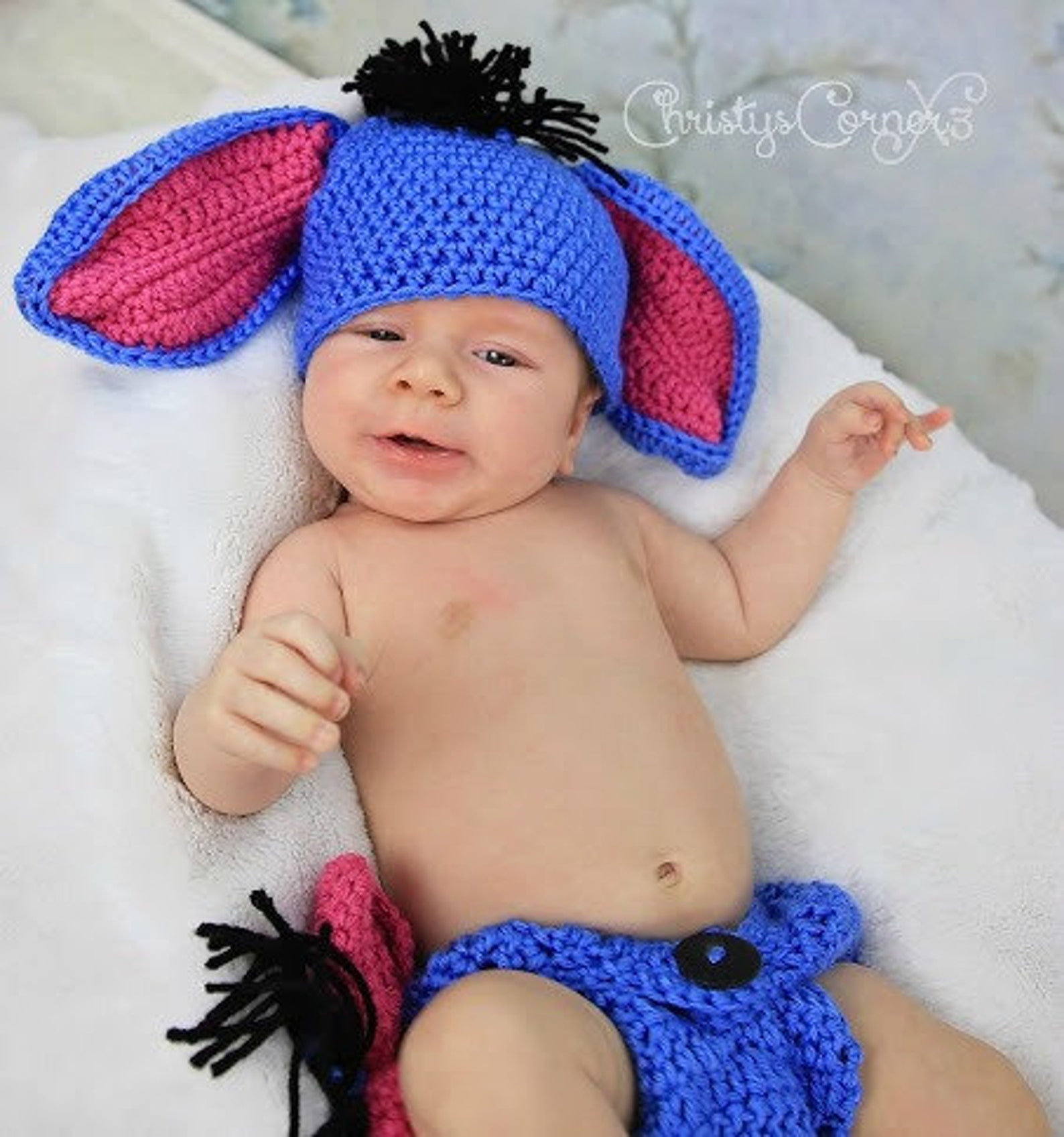 Gloomy Donkey Crochet Baby Hat and Diaper Cover Costume Photo Prop ...