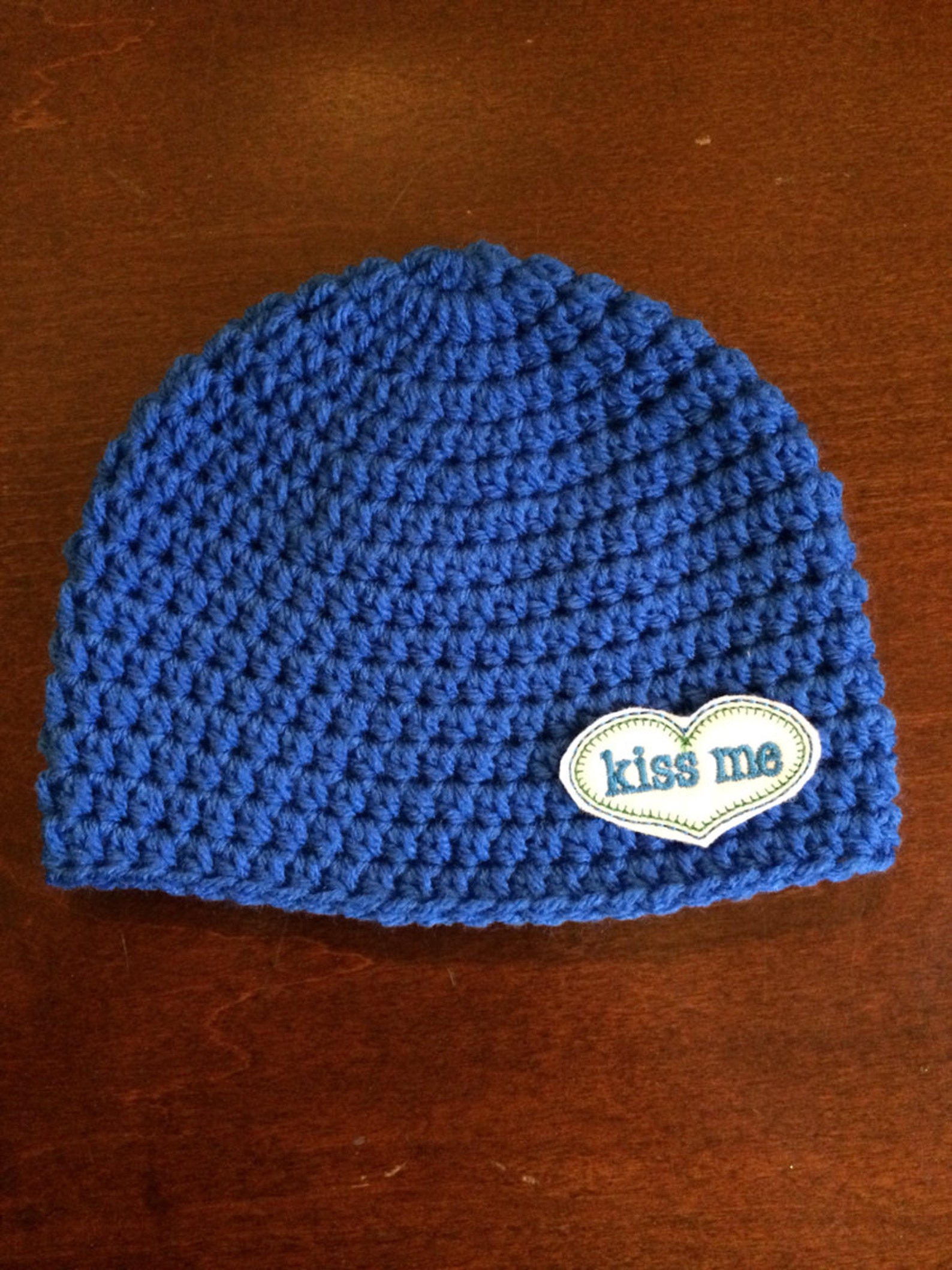 Blue Crochet Hat With White Heart Feltie Valentine's Accents- Crochet ...