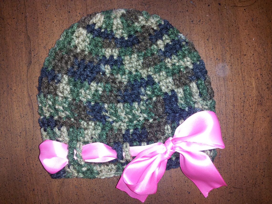 MADE to ORDER Girl CAMO Hat With Pink Ribbon Choose Your - Etsy