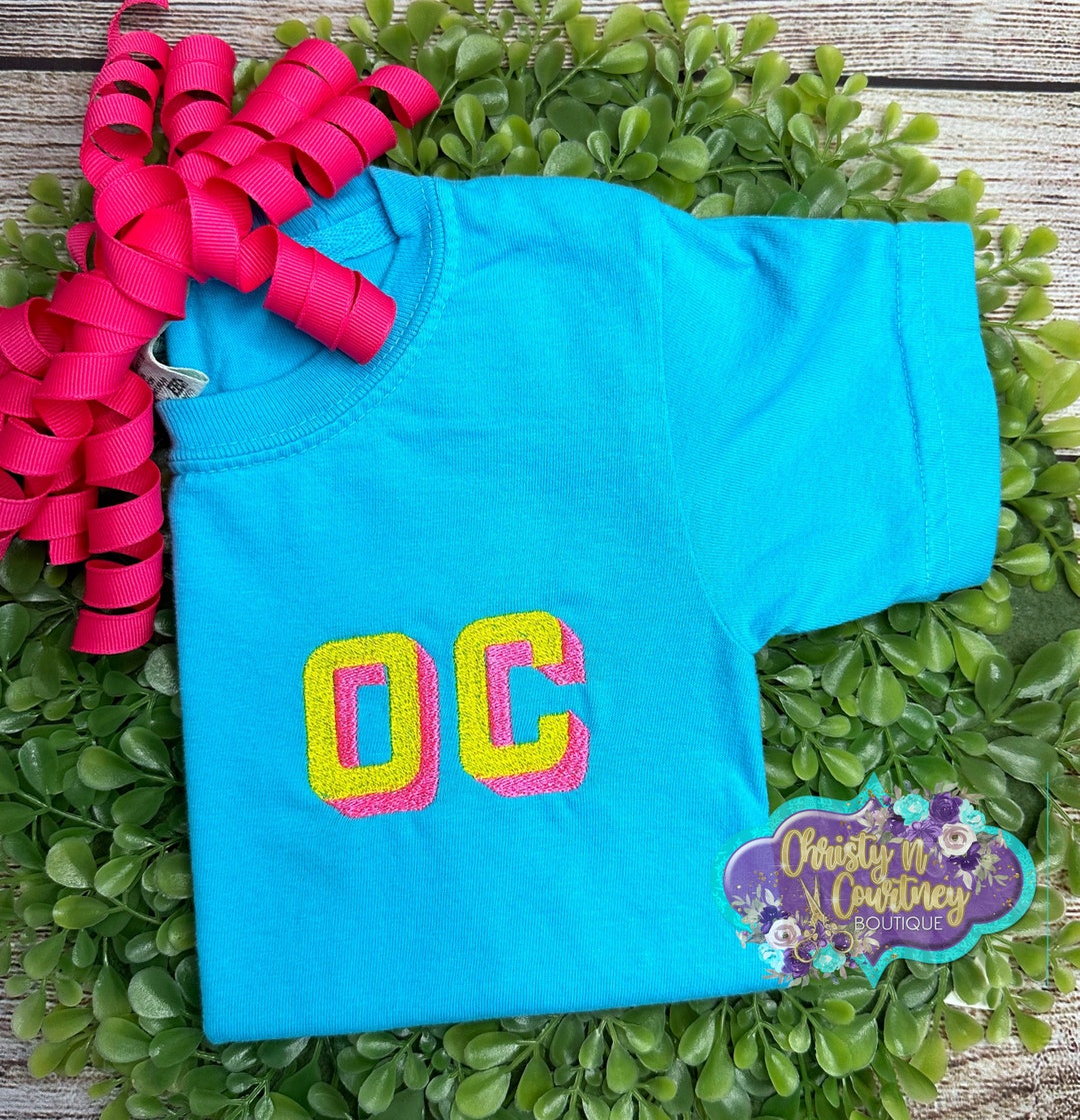 Neon Shadow Block Monogram T-shirt, Kids Neon Embroidered Monogram ...