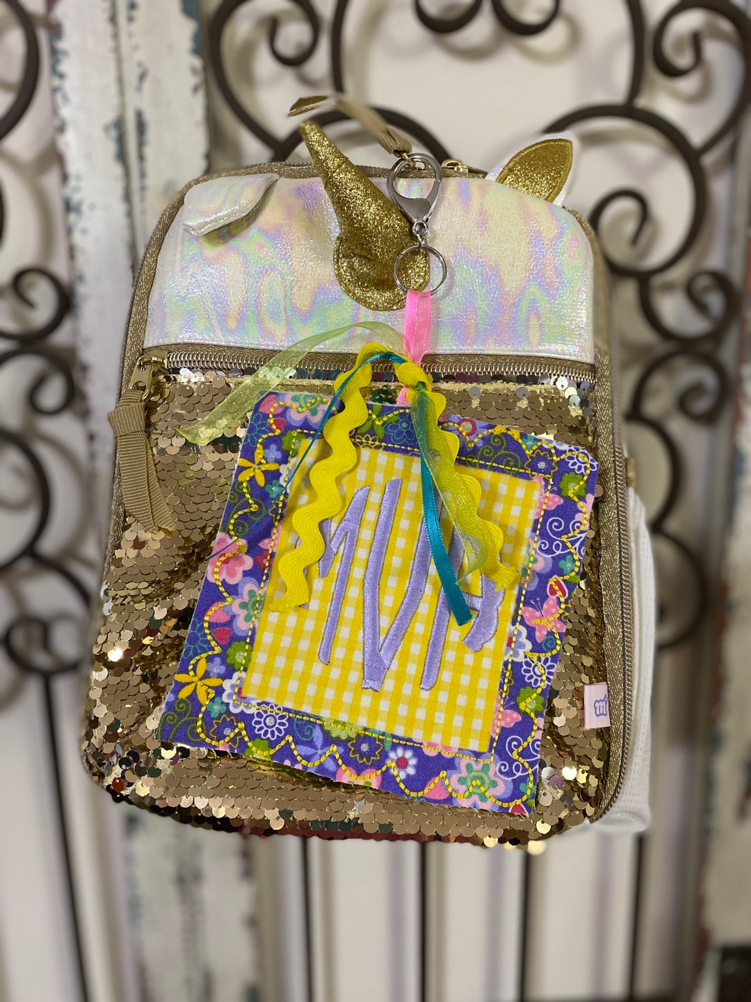 Bag Tag, Square Scalloped Yellow Check Bag Tag With Monogram, Diaper ...