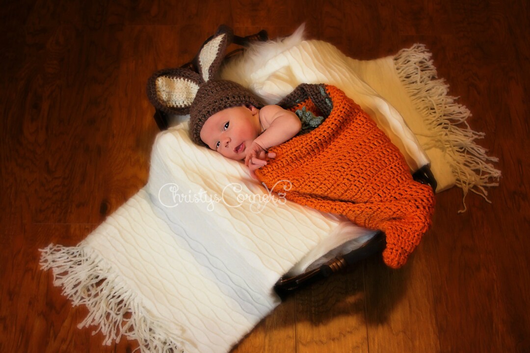 Newborn Bunny Rabbit Hat Carrot Cocoon Set Crochet Beanie Boy Girl ...
