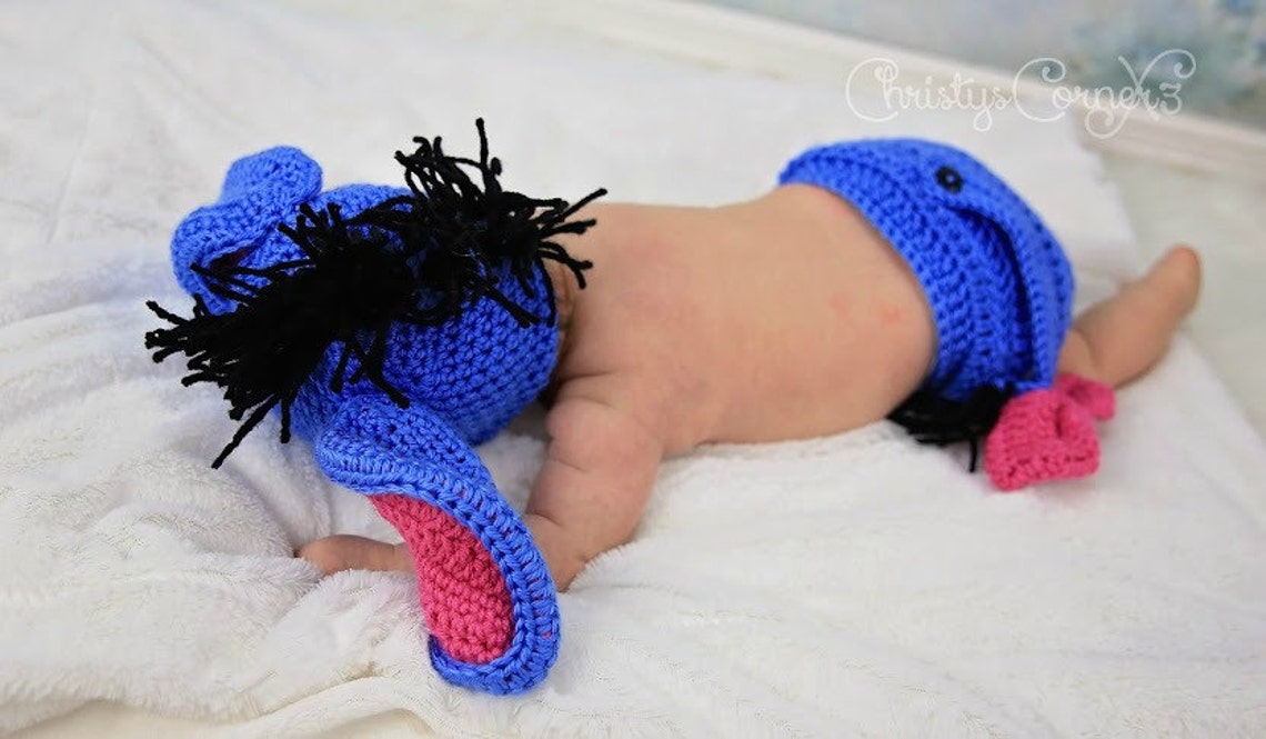 Gloomy Donkey Crochet Baby Hat and Diaper Cover Costume Photo Prop ...