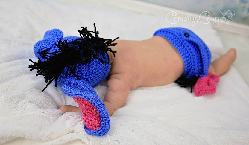 Gloomy Donkey Crochet Baby Hat and Diaper Cover Costume Photo Prop ...