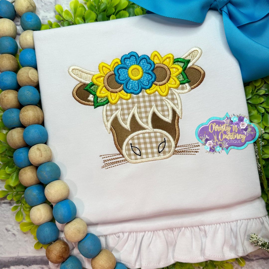 Highland Cow Girl’s Shirt, Cow With Flowers, Cow Shirt for Girl’s ...