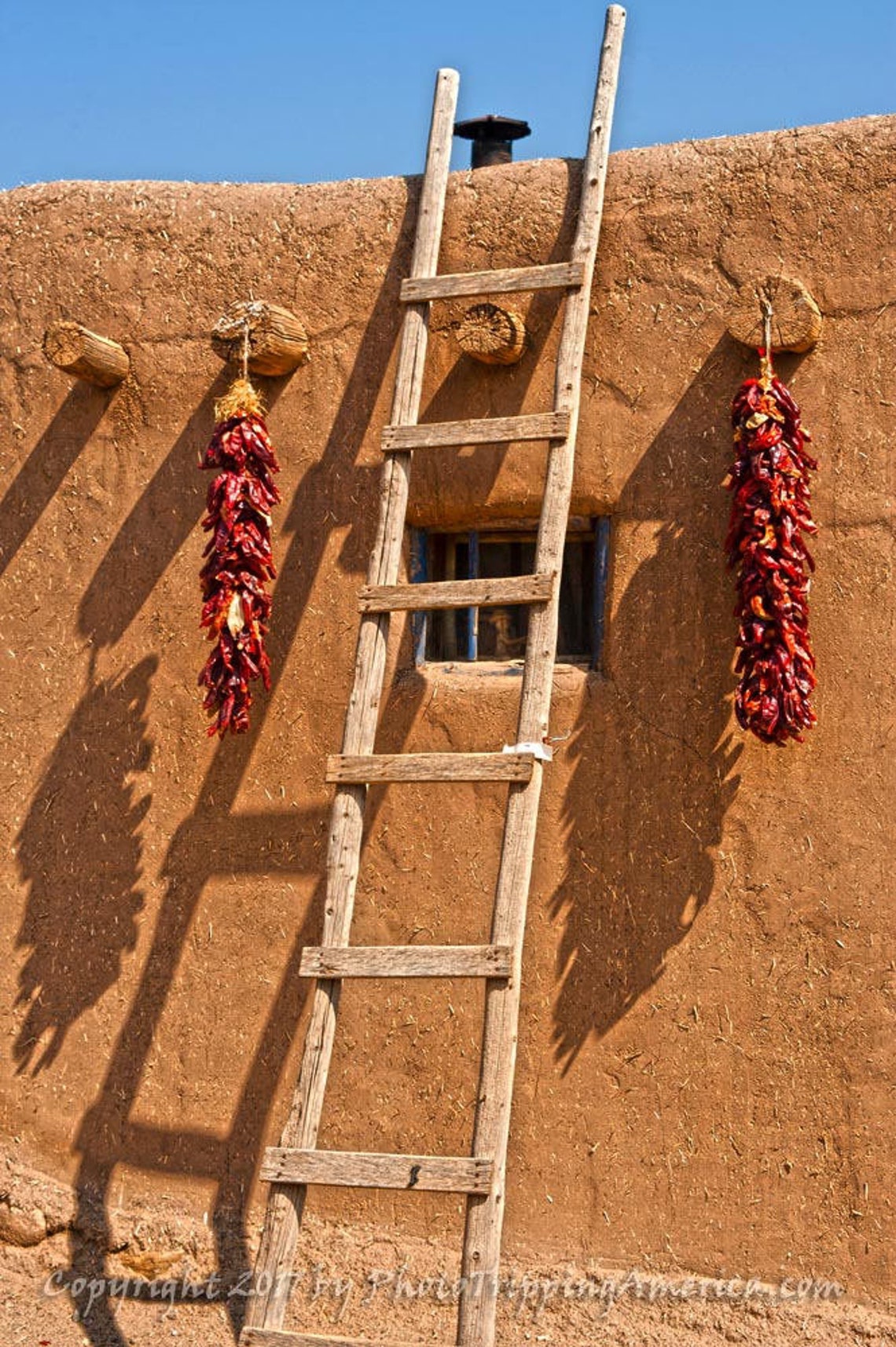 Ladder in Pueblo, Chili Peppers, Ristra, Taos Pueblo, Taos ...