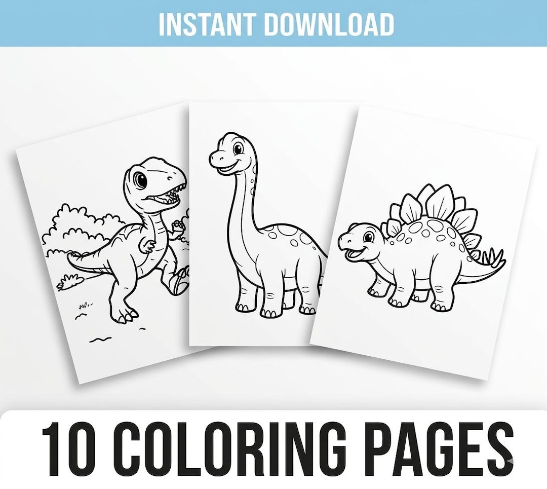 Cute Dinosaur Coloring Pages Printable Kids, 10 Dino Coloring Sheets ...