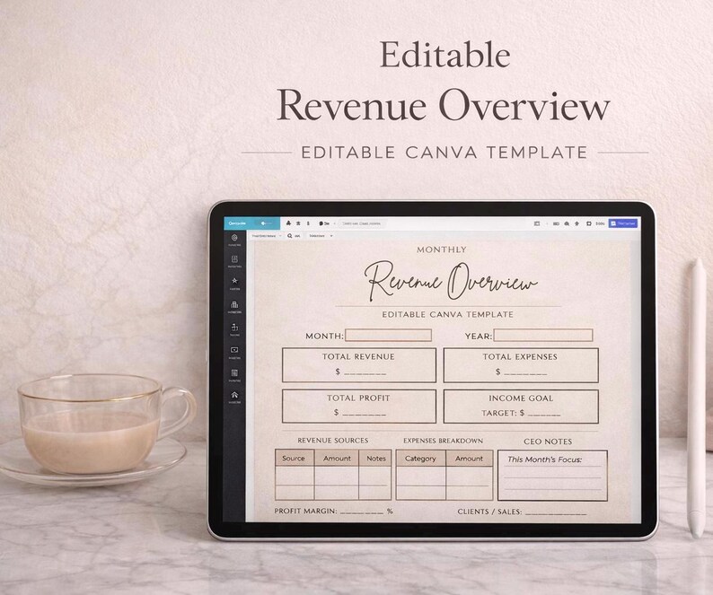 Editable Revenue Overview Template | Canva Monthly Business Income ...