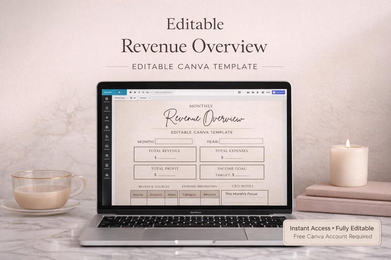 Editable Revenue Overview Template | Canva Monthly Business Income ...