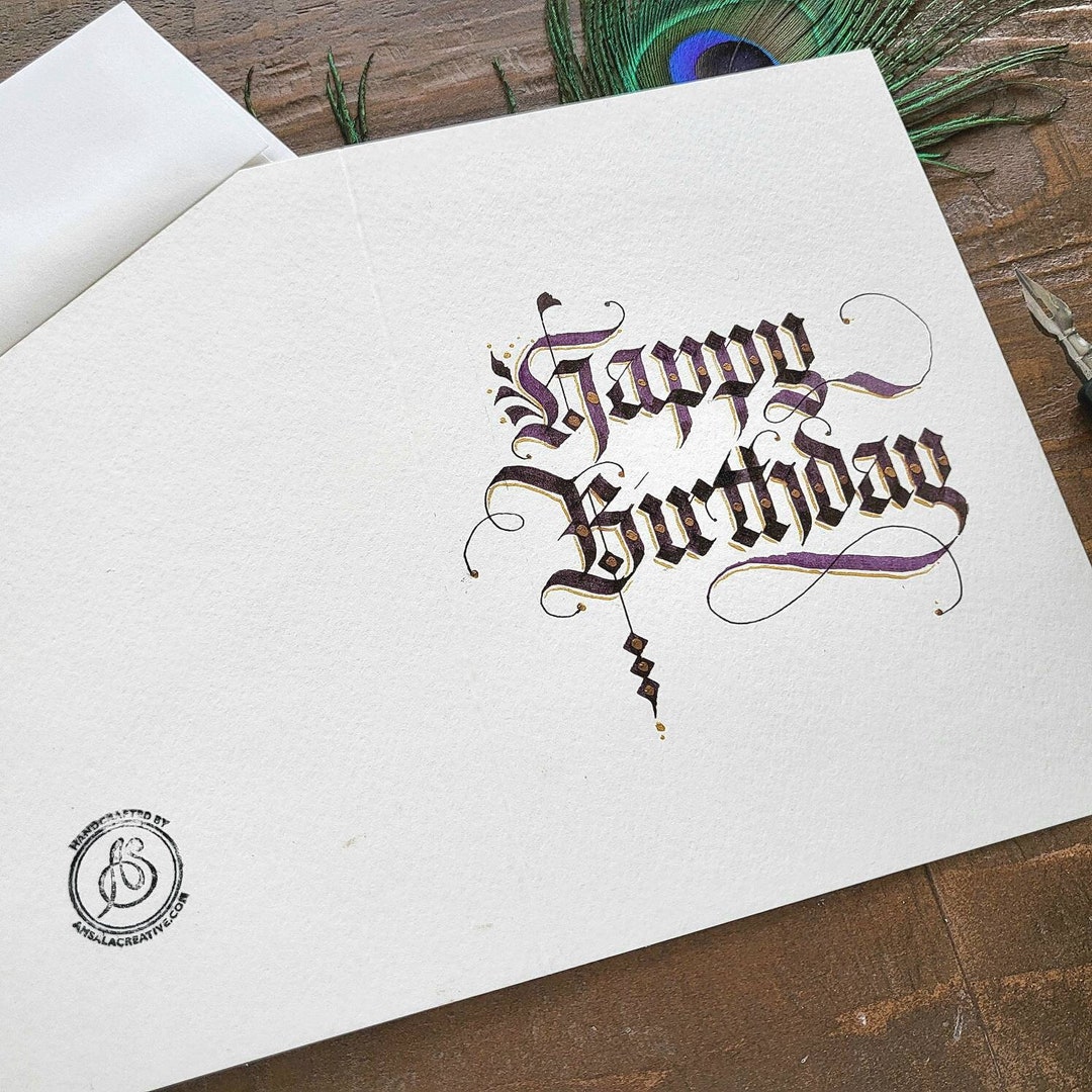 Custom Gothic Calligraphy Birthday Card for Boyfriend, Handmade Card ...