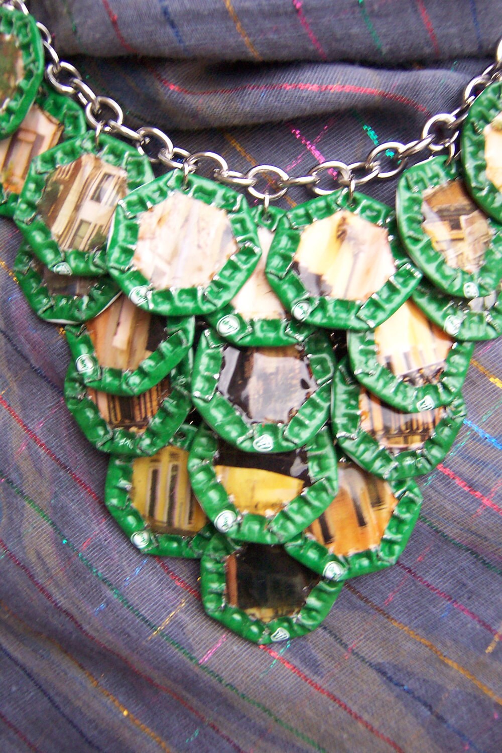 OOAK green Motif Upcycled Magazine Collage and Beer Cap - Etsy