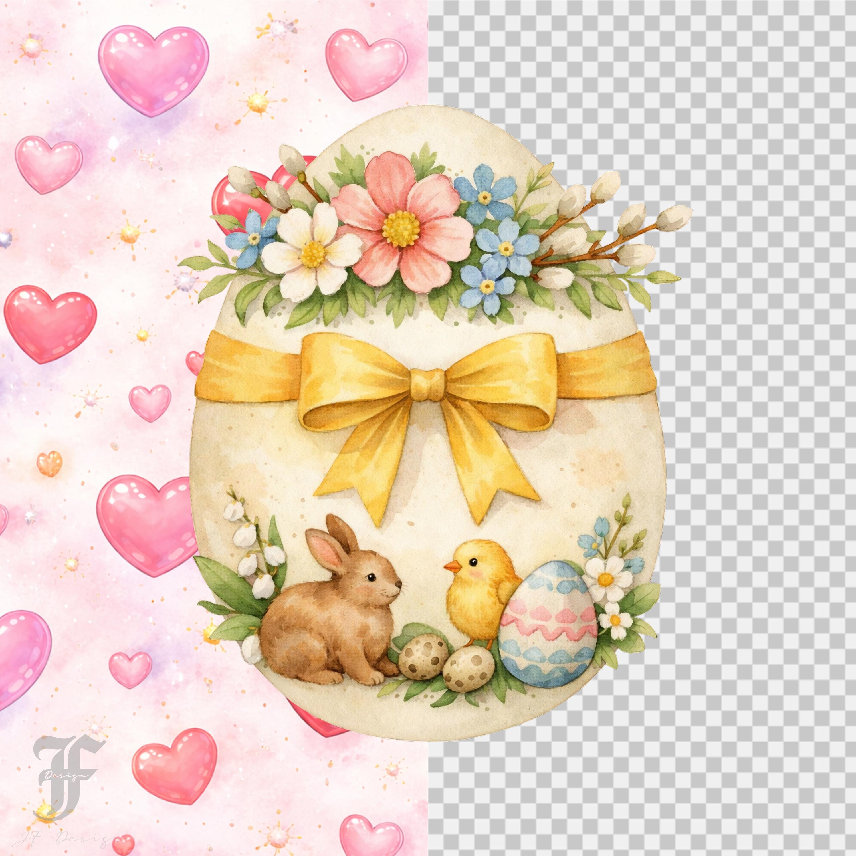 Easter Egg Watercolor Clipart 42 PNG Bundle, Chicks & Bunnies, Spring ...