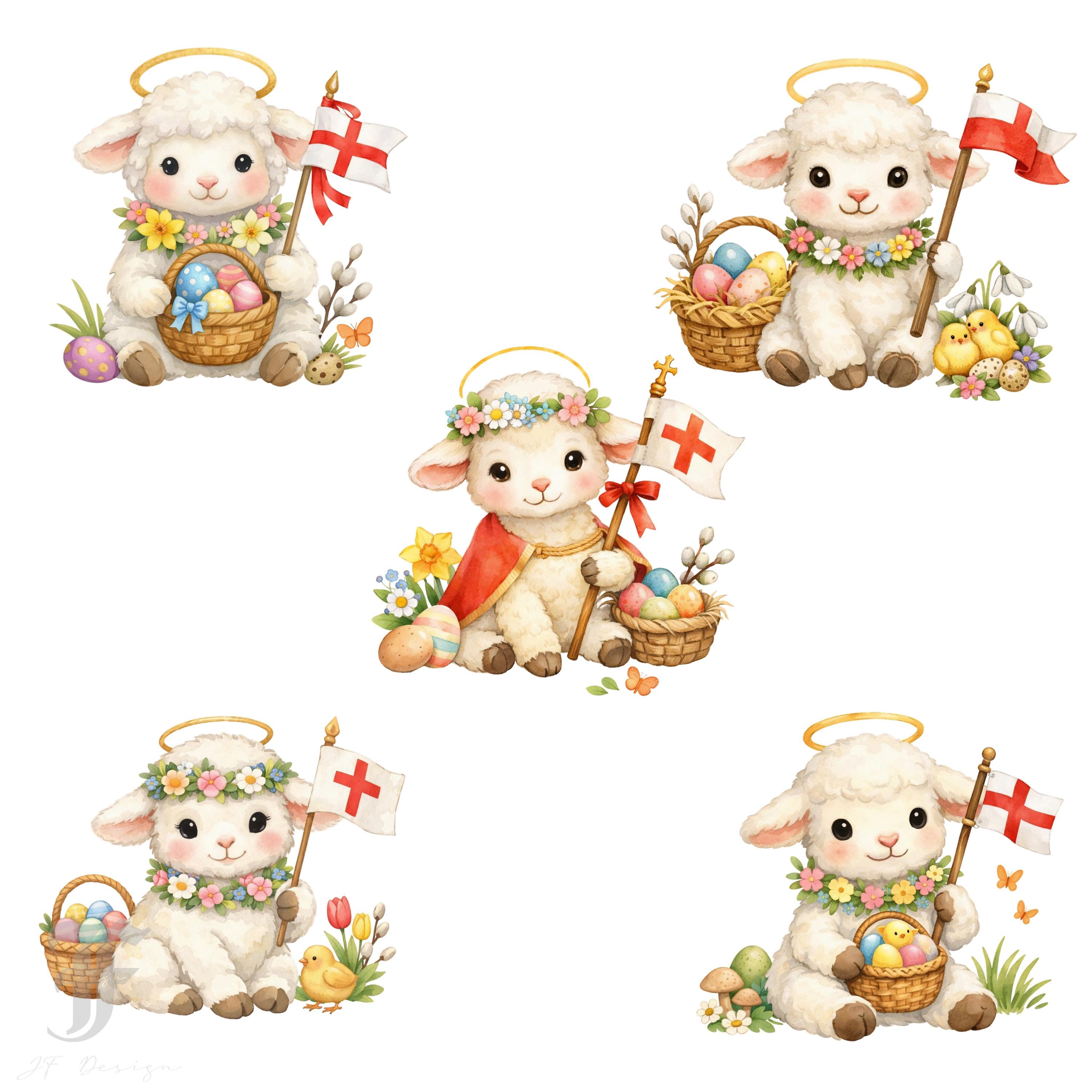 Christian Easter Lamb Clipart Bundle, Watercolor Paschal Lamb ...