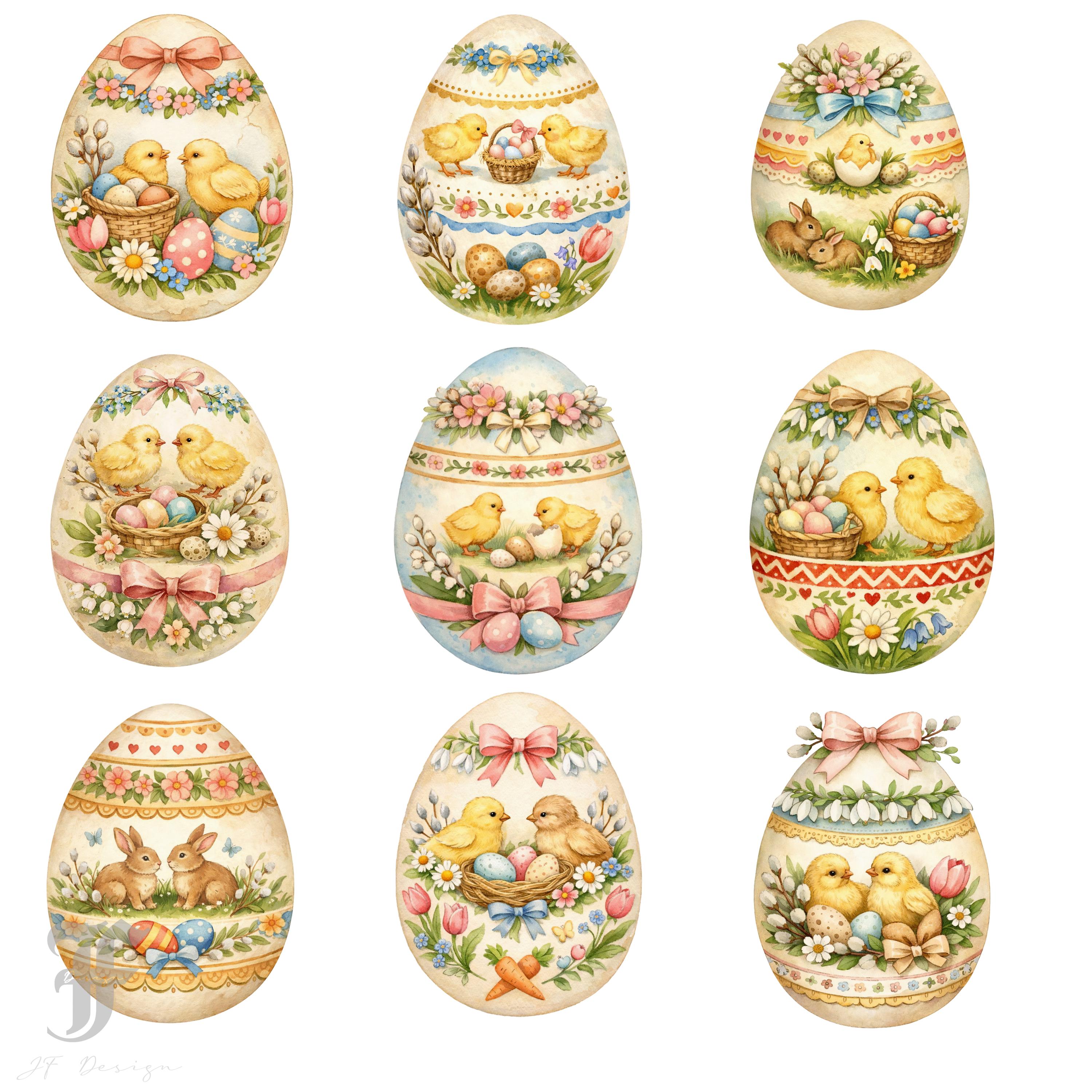 Easter Egg Watercolor Clipart 42 PNG Bundle, Chicks & Bunnies, Spring ...