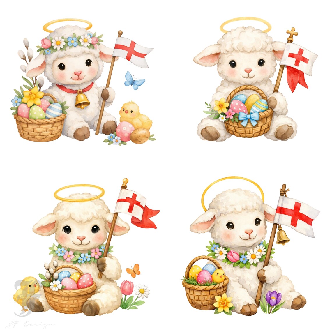 Christian Easter Lamb Clipart Bundle, Watercolor Paschal Lamb ...