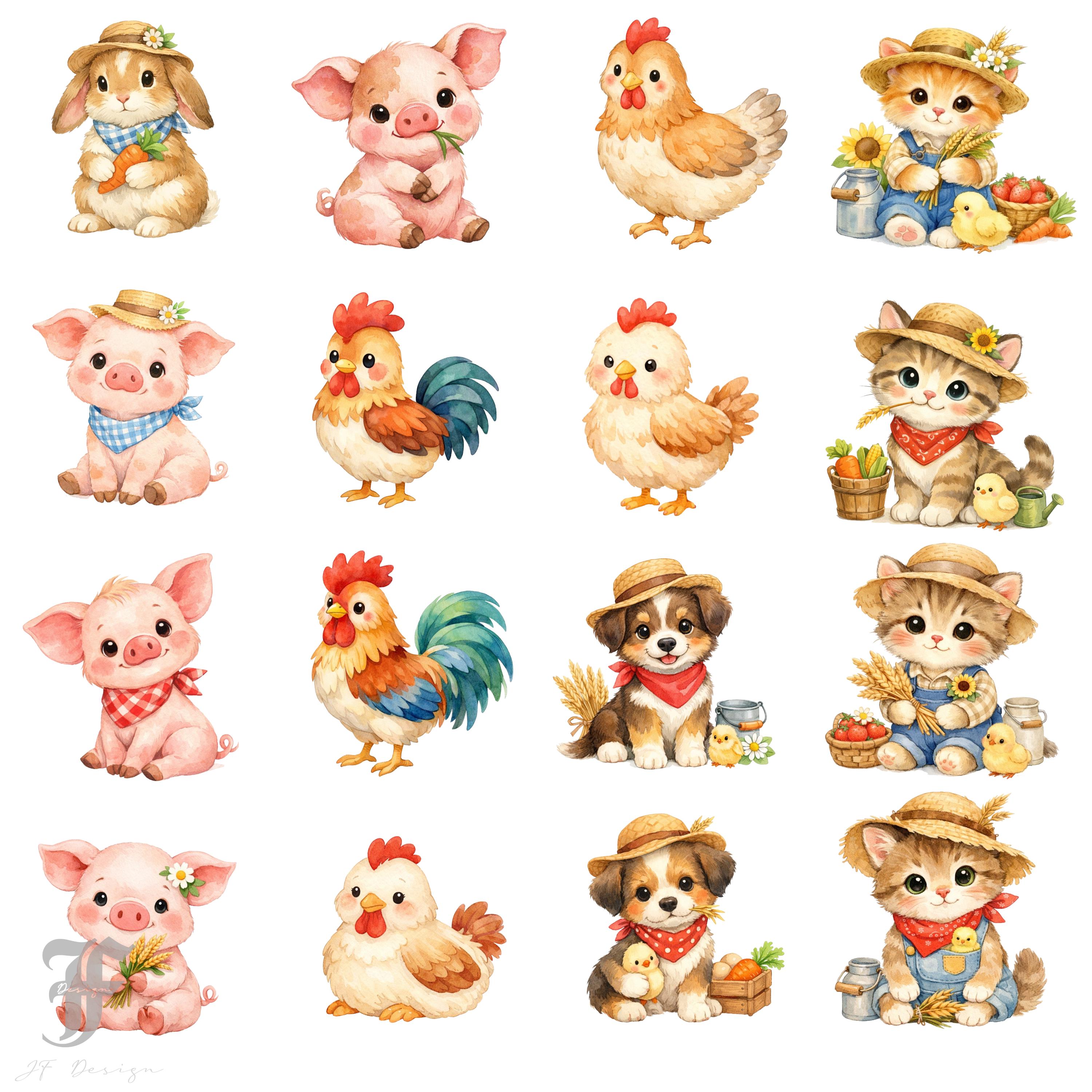 Watercolor Farm Animals Clipart – Rustic Nursery Graphics (100 PNG) - Etsy