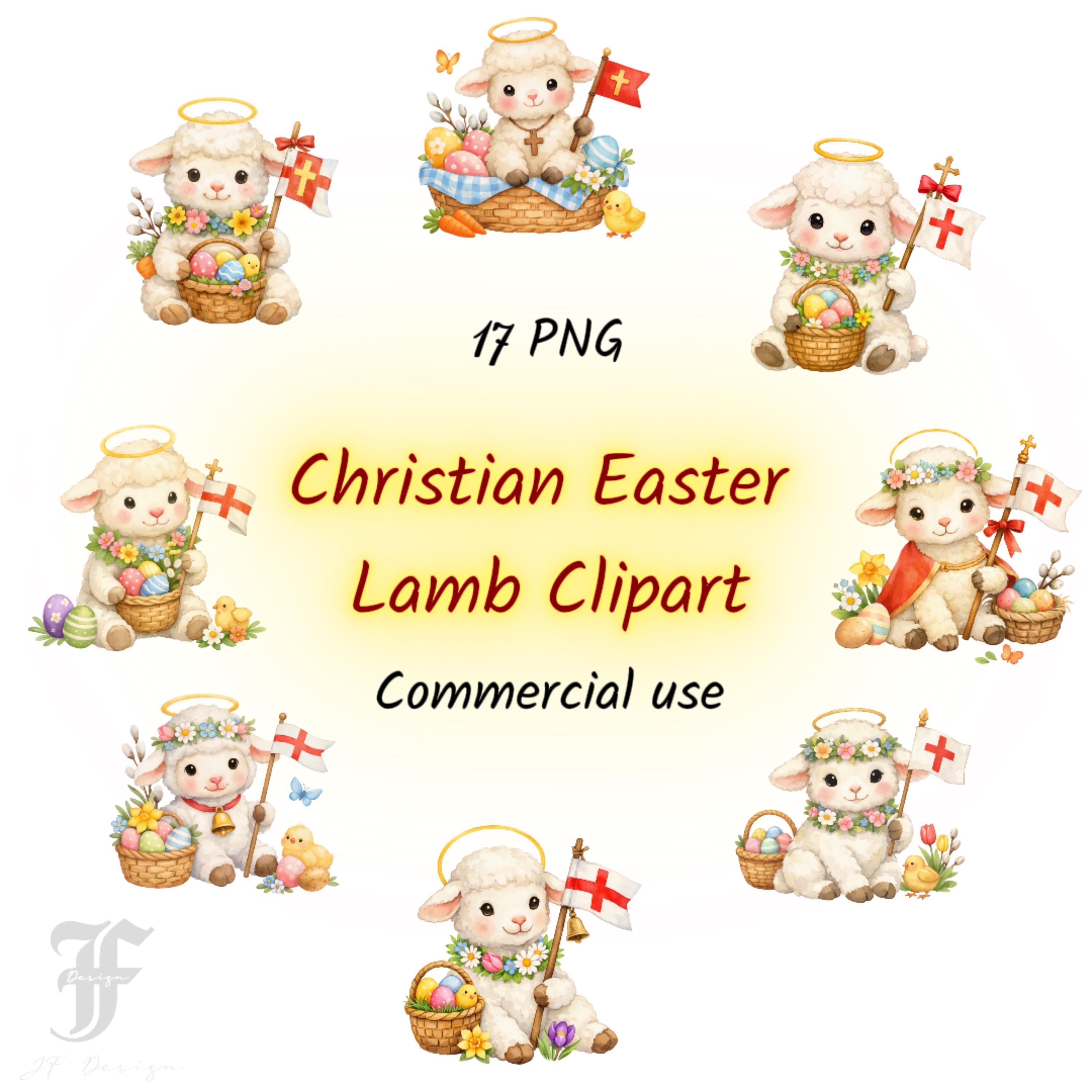 Christian Easter Lamb Clipart Bundle, Watercolor Paschal Lamb ...