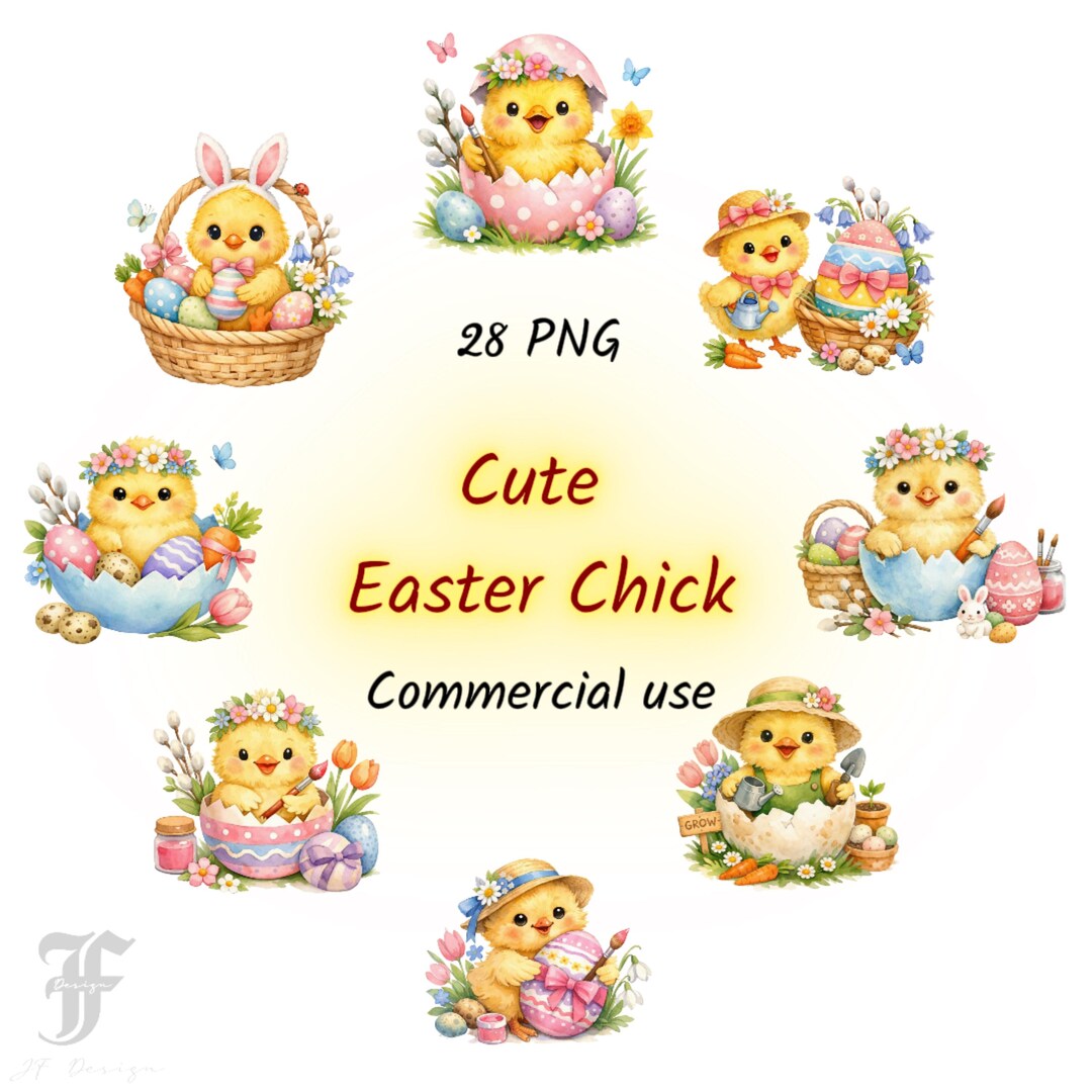 Watercolor Easter Chick Clipart Bundle, Pastel Spring Chicks With Eggs ...