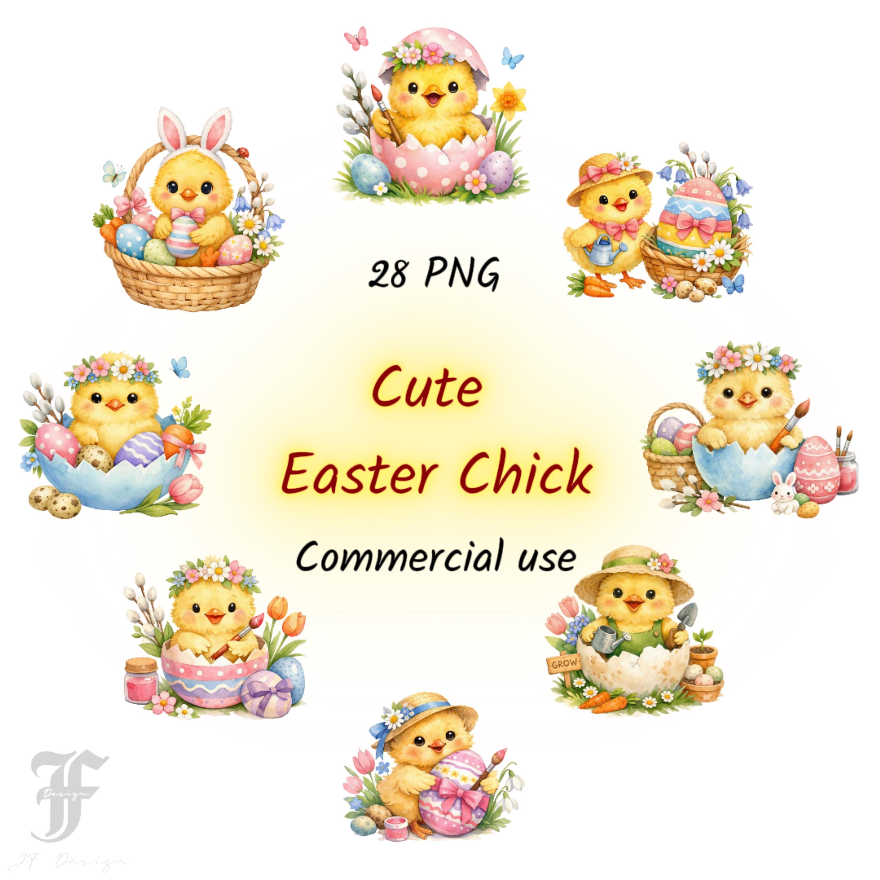 Watercolor Easter Chick Clipart Bundle, Pastel Spring Chicks With Eggs ...