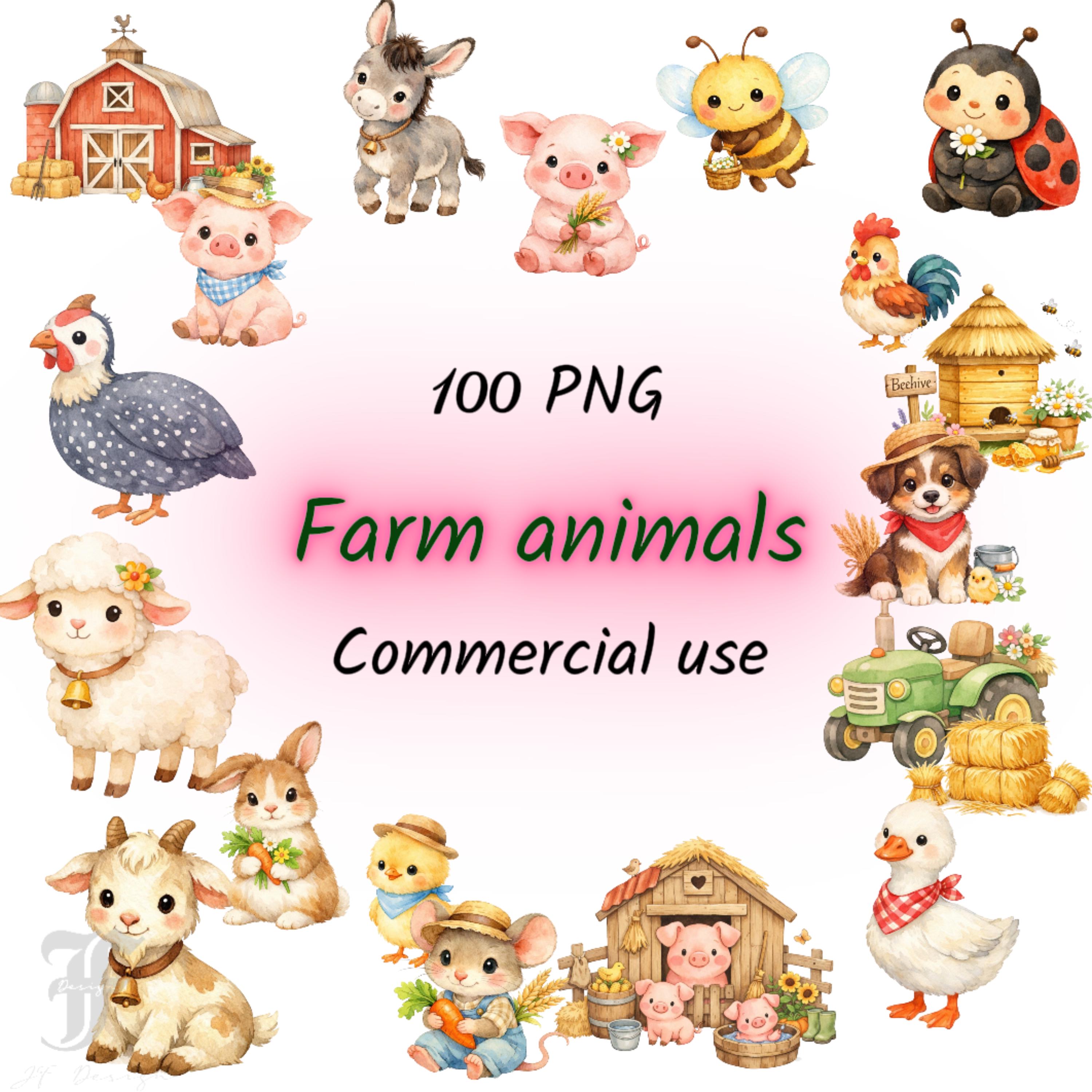 Watercolor Farm Animals Clipart – Rustic Nursery Graphics (100 PNG) - Etsy