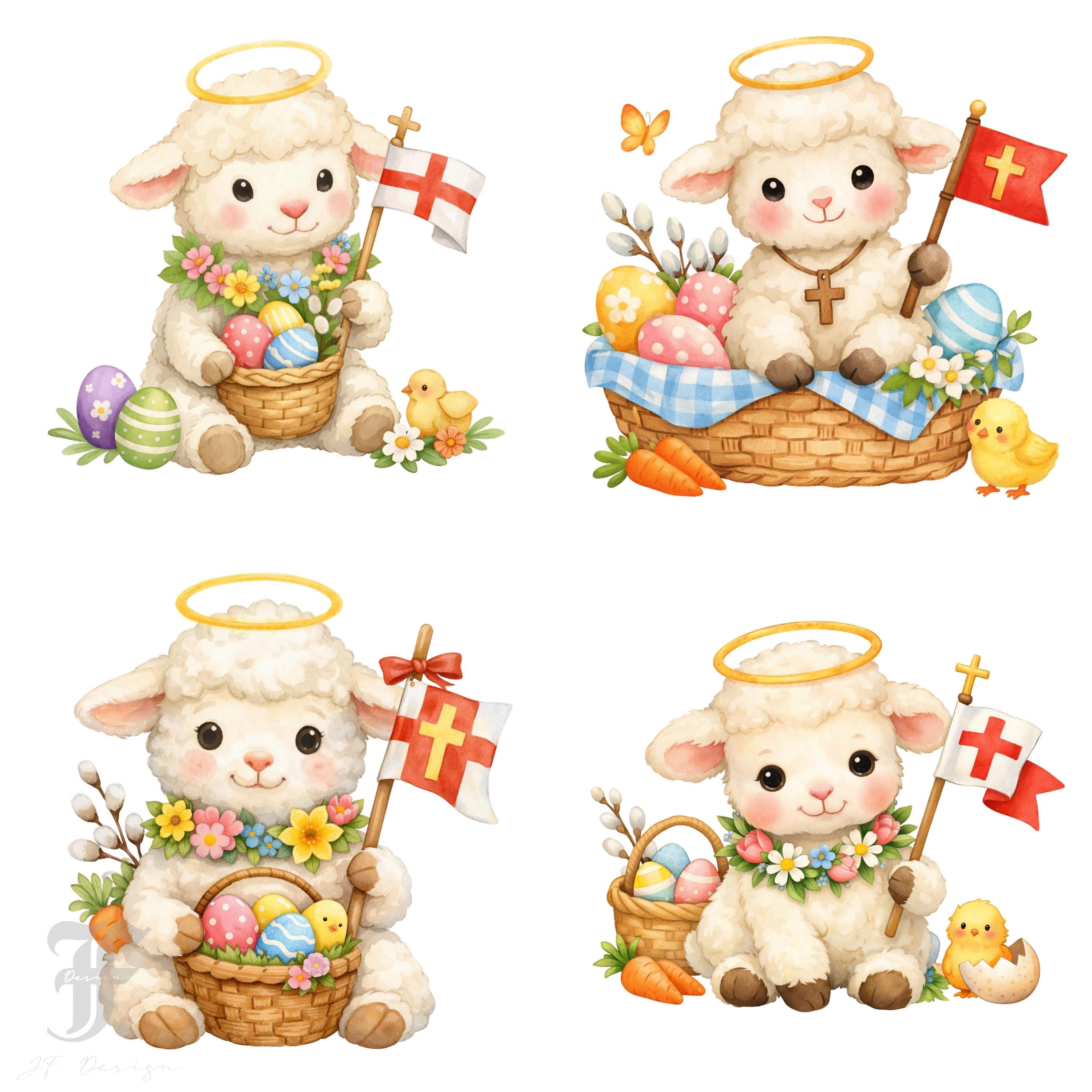 Christian Easter Lamb Clipart Bundle, Watercolor Paschal Lamb ...