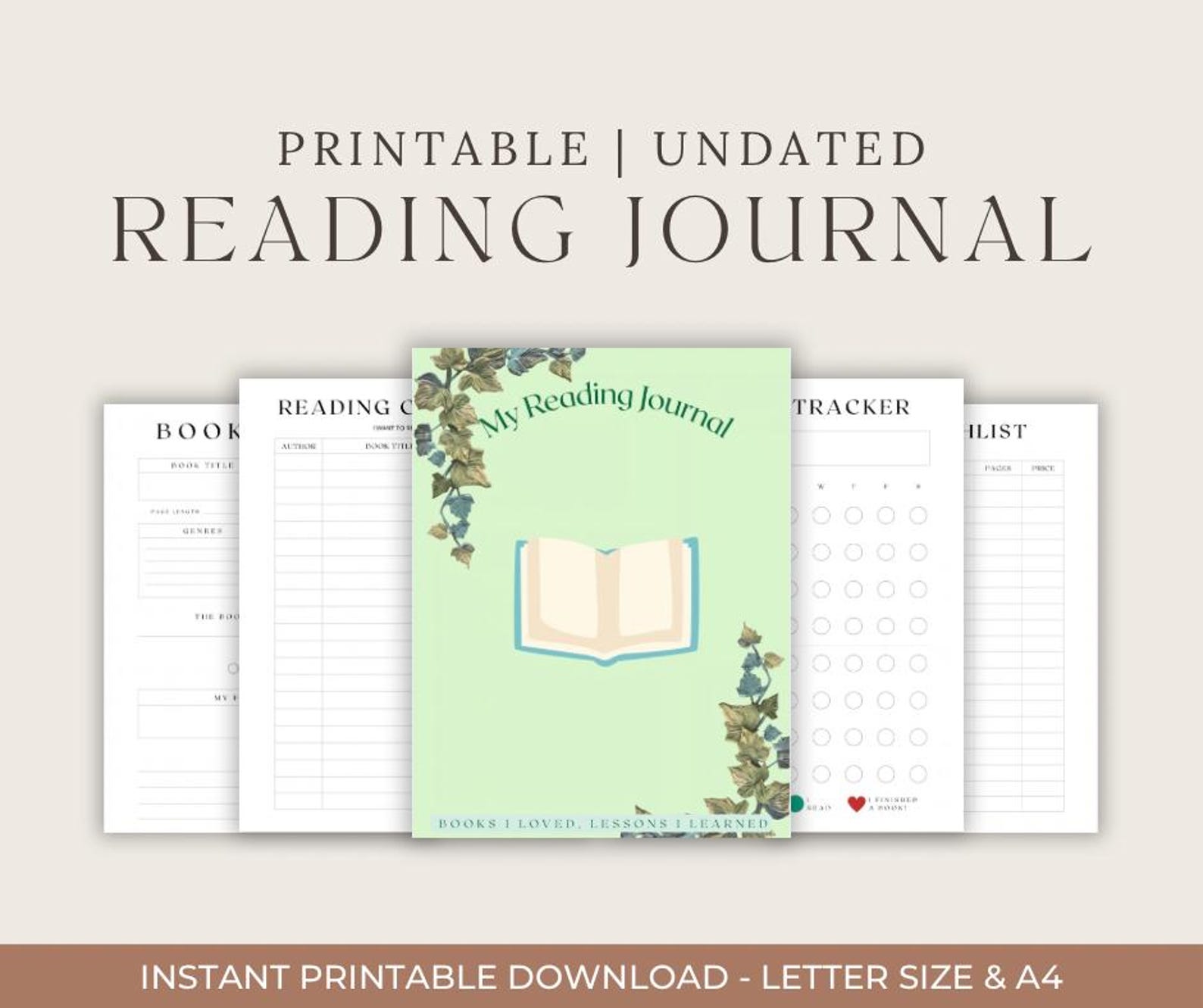 Printable Reading Journal | Book Tracker, Wishlist, Reviews (digital ...