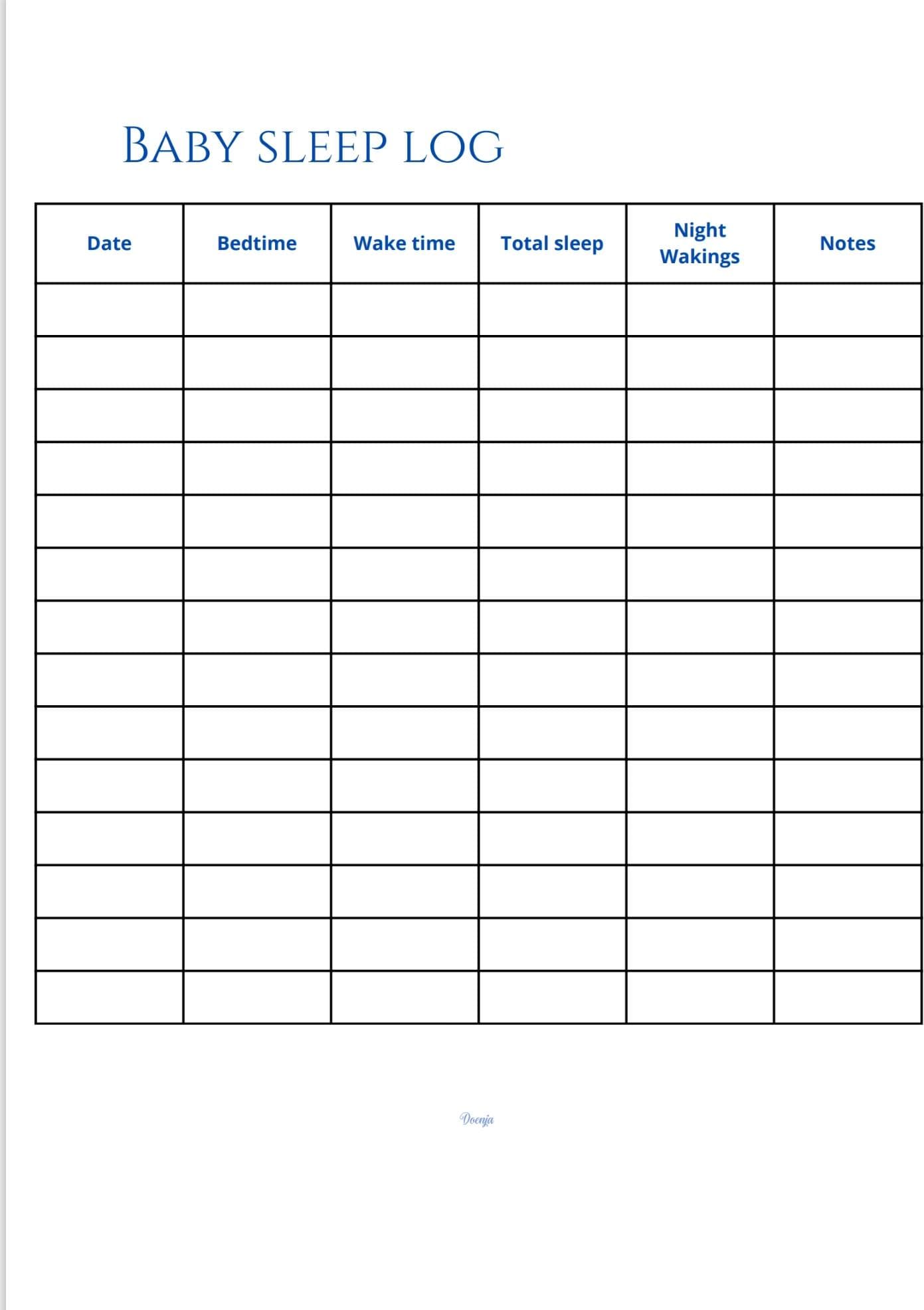 Baby Sleep Log Printable | Newborn Sleep Tracker | Night Feed & Wake ...
